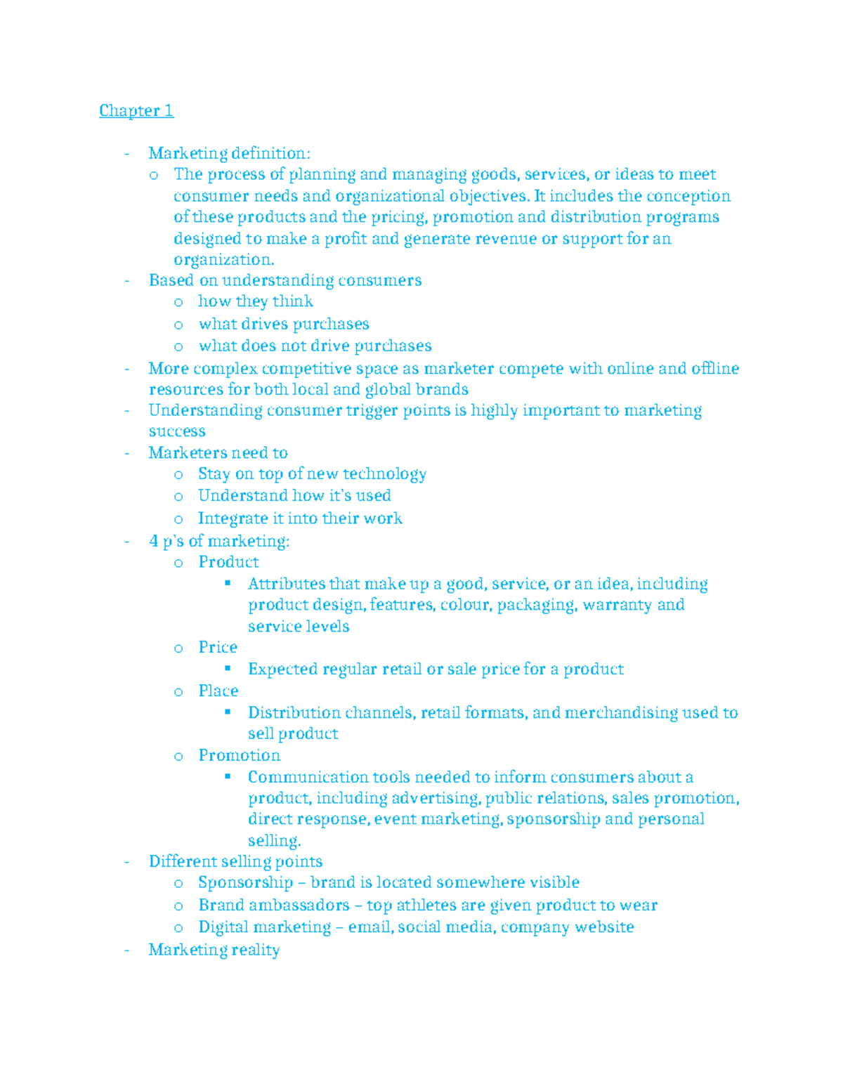 Midterm Review - Summary Introduction to Marketing - Chapter 1 ...