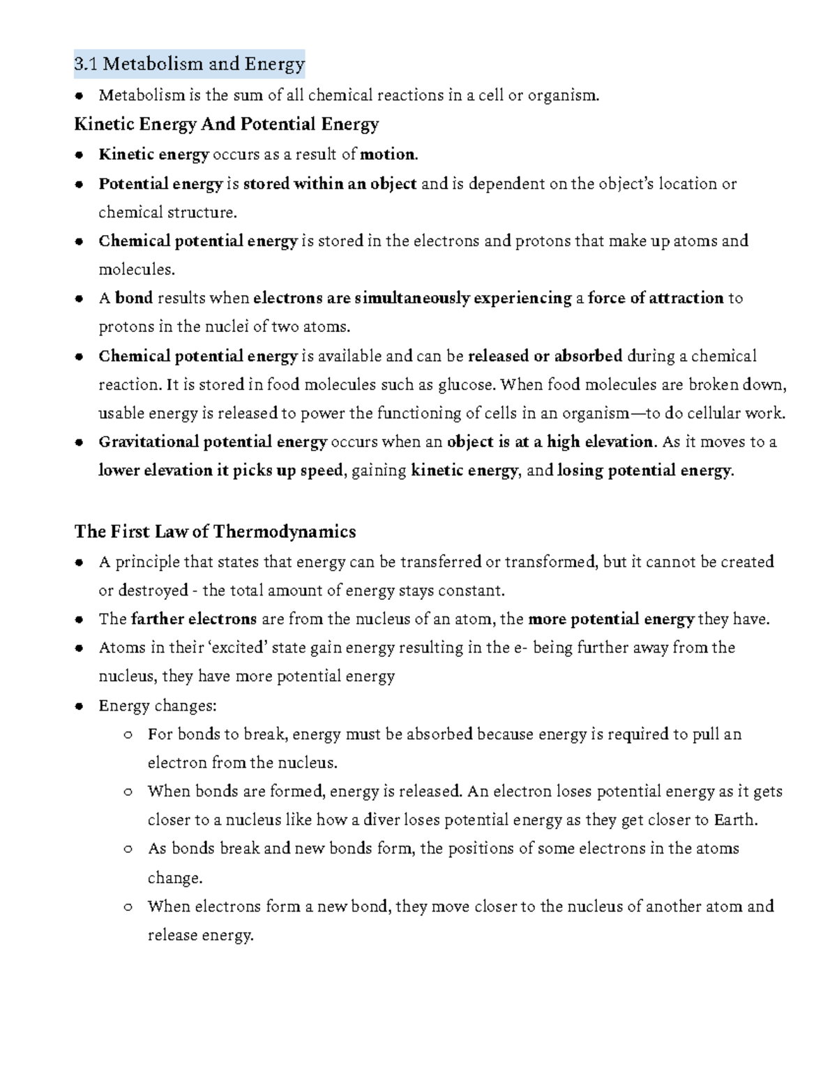 Unit 2 Metabolic Processes - 3 Metabolism and Energy Metabolism is the sum of all chemical - Studocu