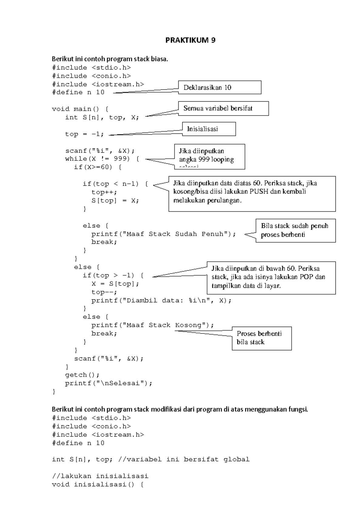 Modul Praktikum Struktur Data Bagian 9 Stack Include Include Include Define N 10 Void Main