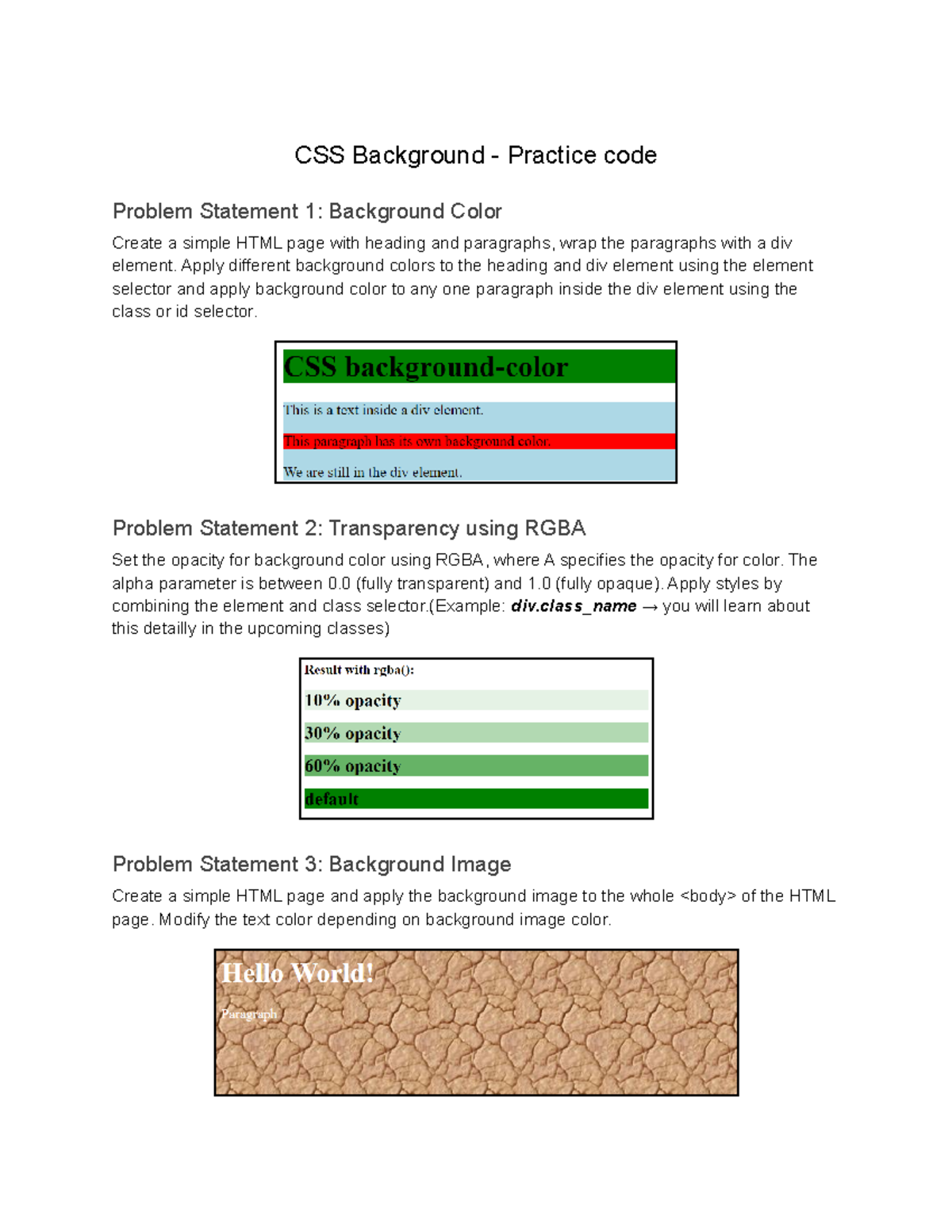 CSS Background - Practice Code - CSS Background - Practice code Problem ...