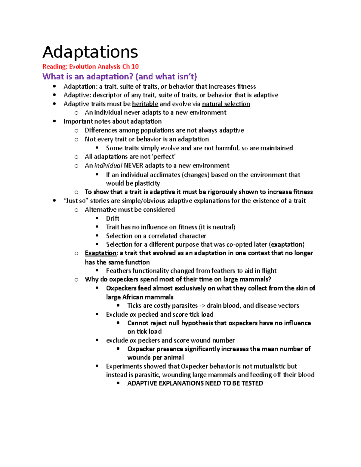 Adaptations - koski - Adaptations Reading: Evolution Analysis Ch 10 ...