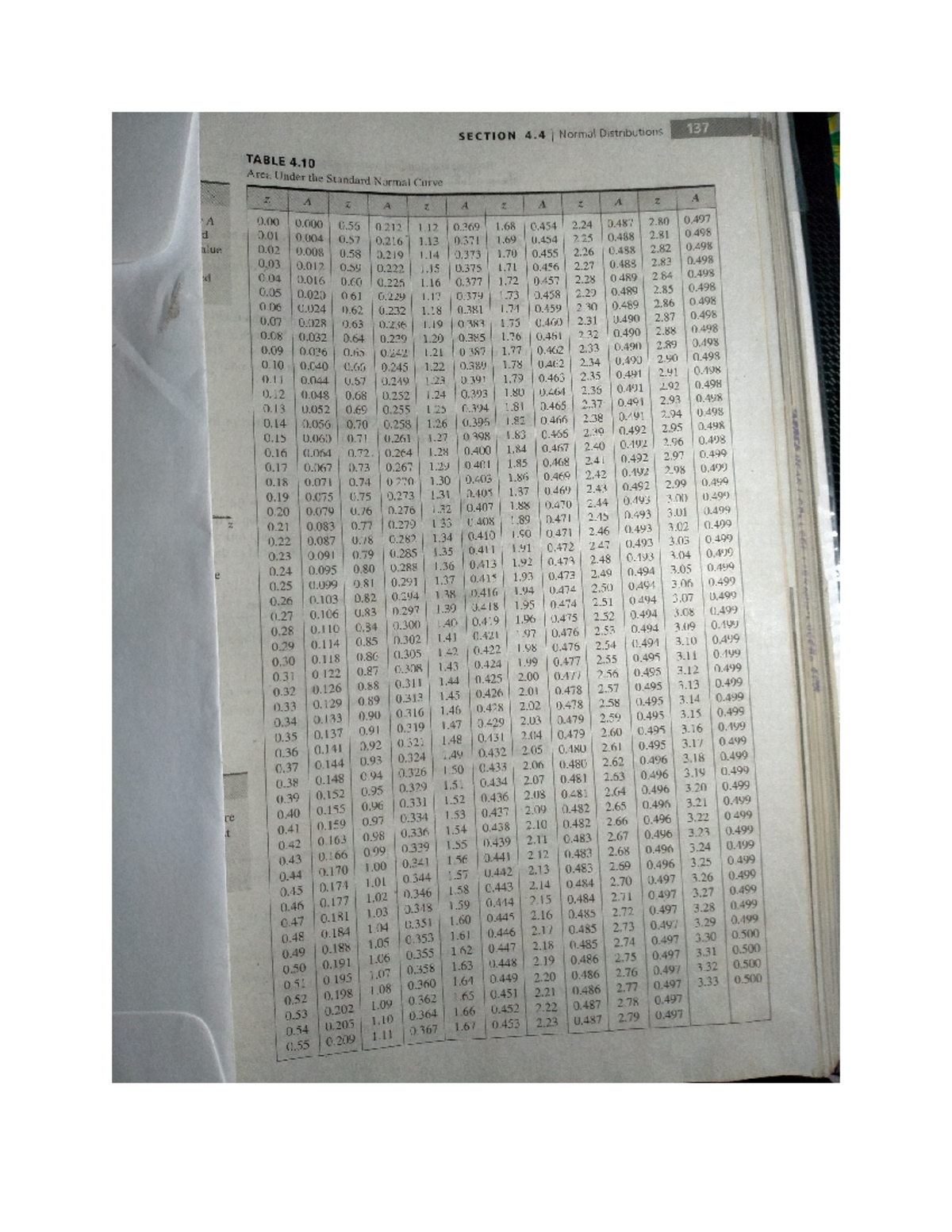 Areas Under Normal C - math - SECTION 4 Normal Distributions 137 TABLE ...