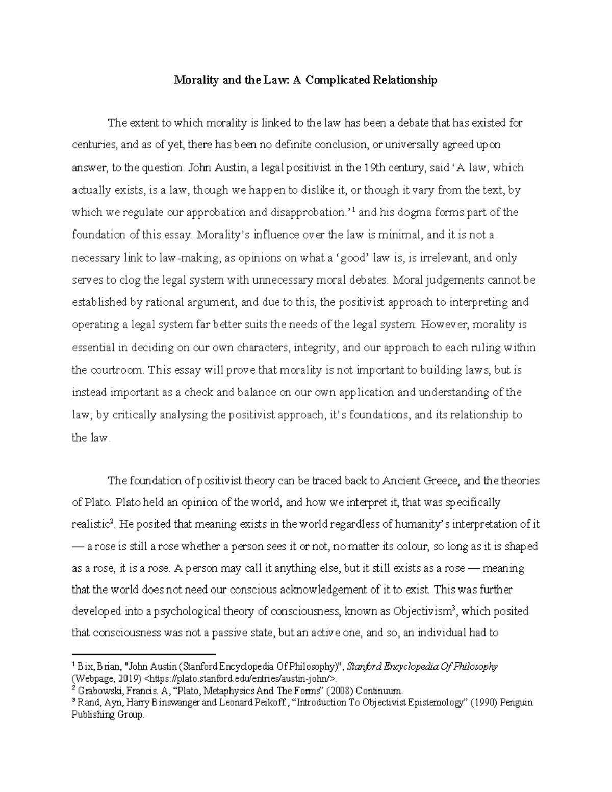 LLW1004 — Theoretical Research Essay - Morality and the Law: A ...