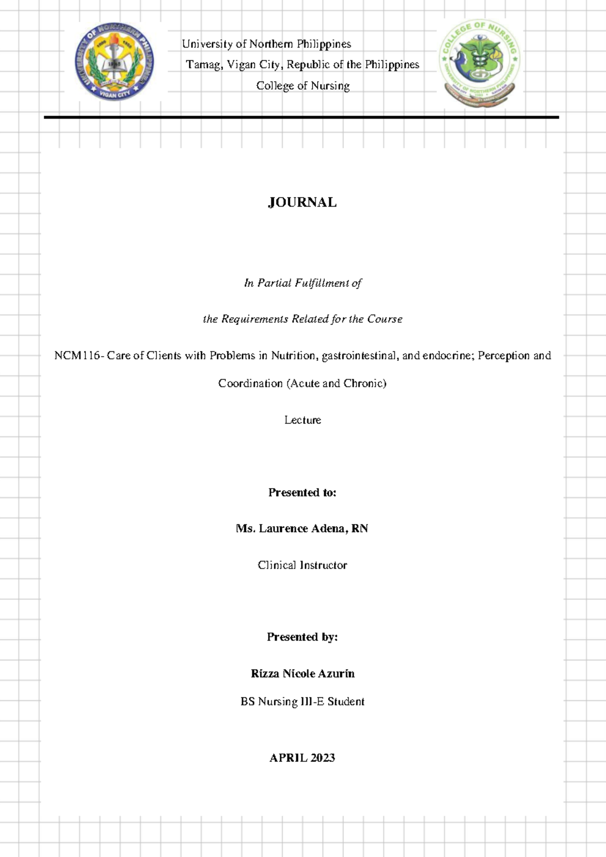 Metabs Journal - University of Northern Philippines Tamag, Vigan City ...