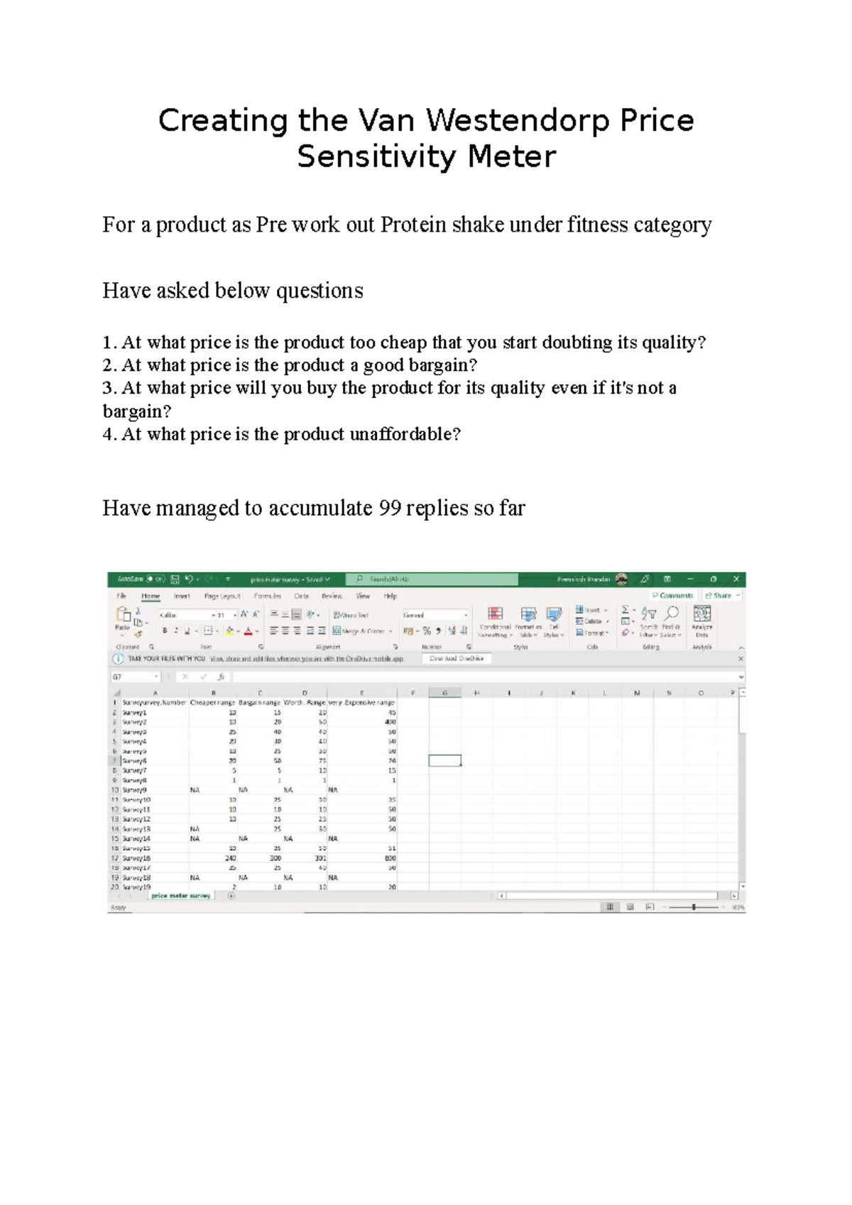 Assignment 9 - Creating the Van Westendorp Price Sensitivity Meter For ...