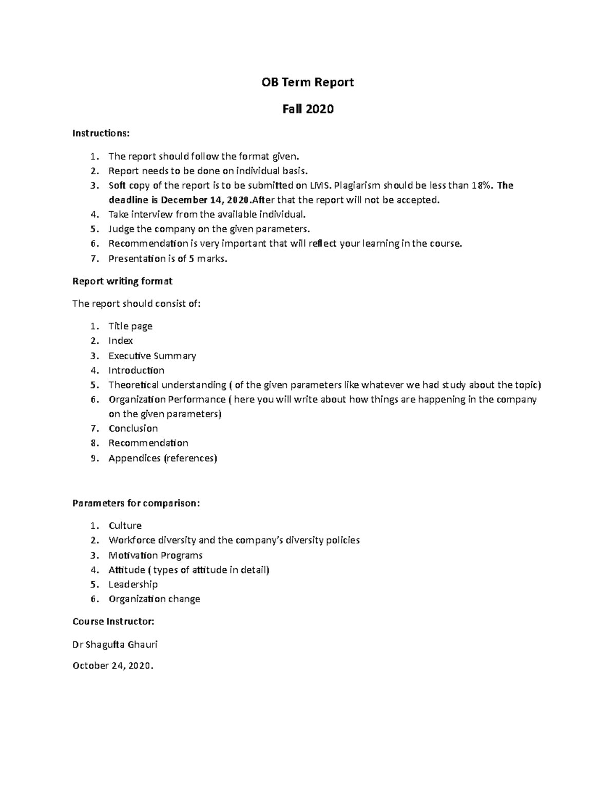 OB Term Report Guidelines Fall 2020 - OB Term Report Fall 2020 ...