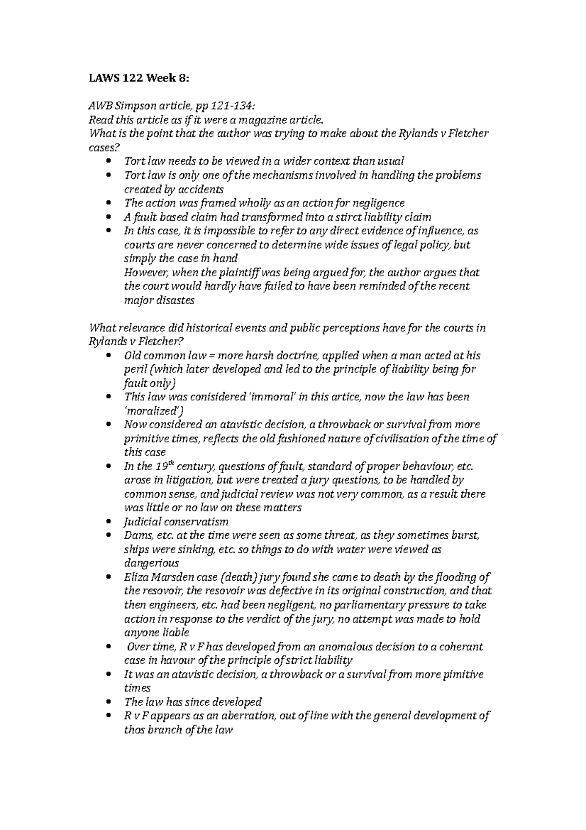 LAWS 122 Week 8 - Lecture notes Week 8 - LAWS 122 Week 8: AWB Simpson ...