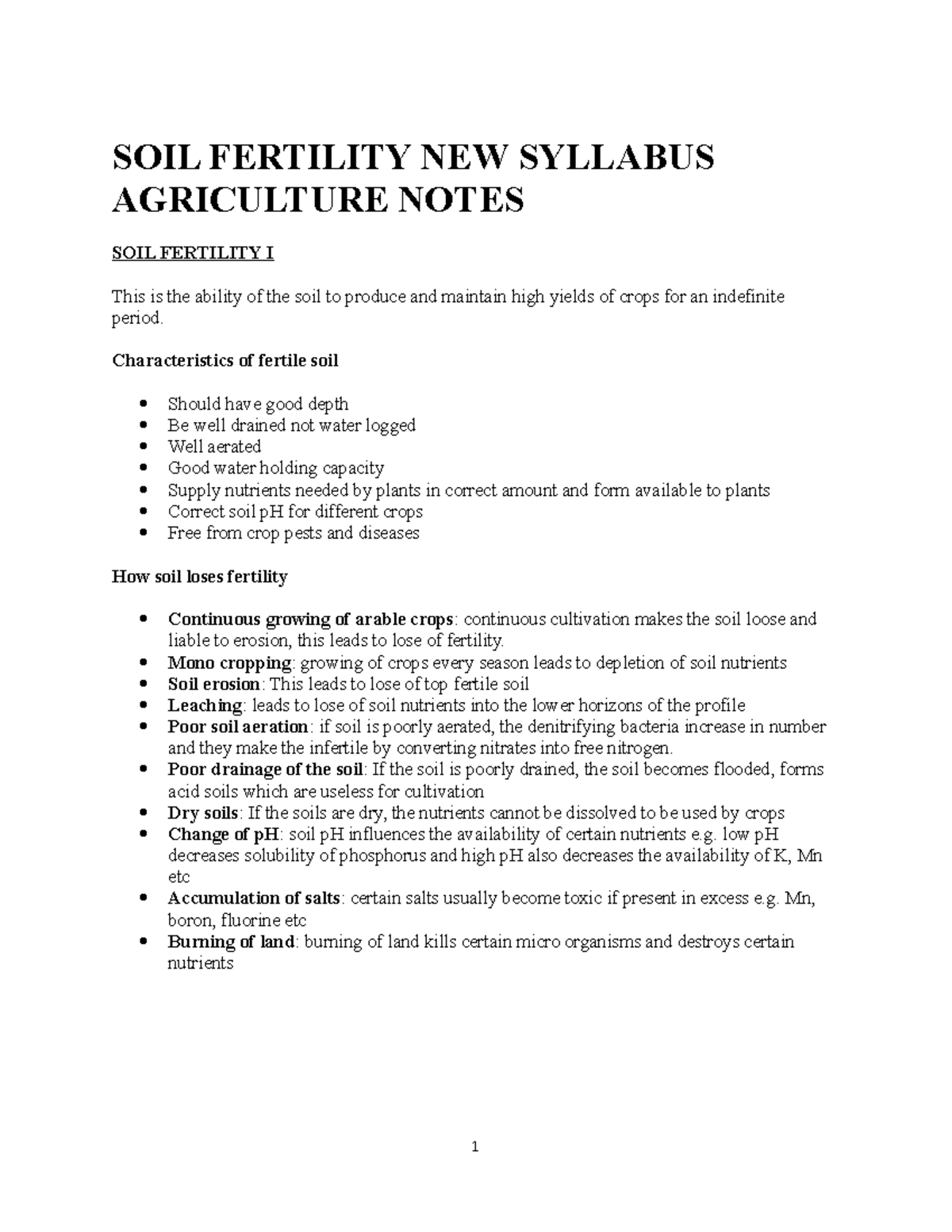 SOIL Fertility -artisan Agriculture Notes - SOIL FERTILITY NEW SYLLABUS ...