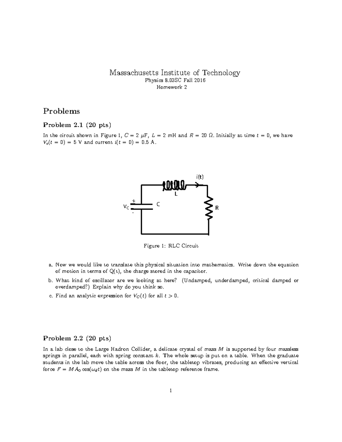 Problem set 2 - Massachusetts Institute of Technology Problems Problem ...