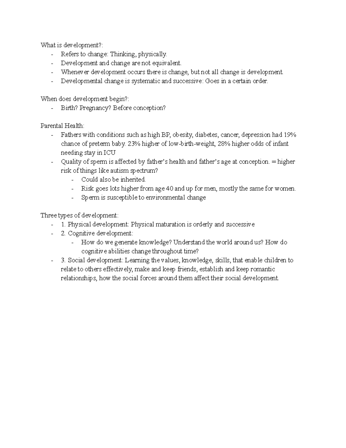 1 Child Development - Lecture notes from Sidney Mitchell CHF 201 - What ...