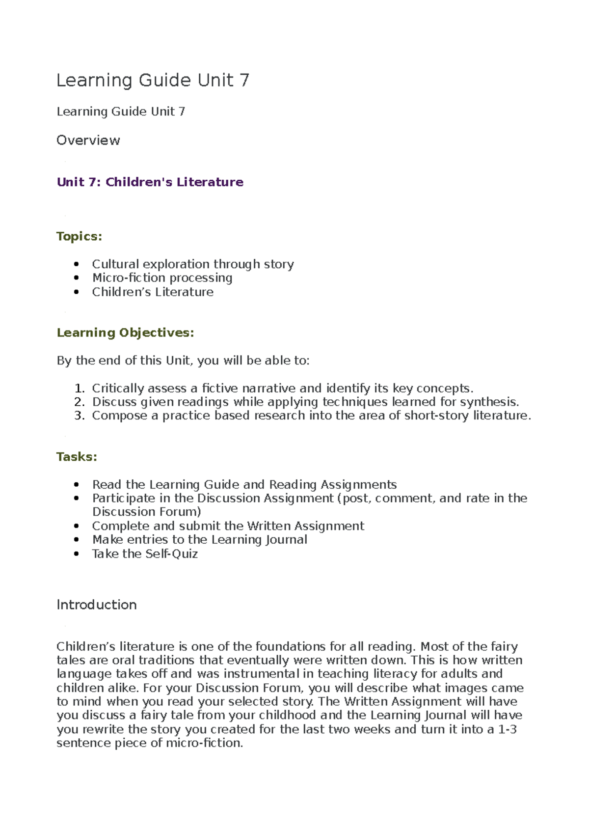 ENGL 1405 unit 7 Learning Guide - Learning Guide Unit 7 Learning Guide Unit 7 Overview Unit 7 ...