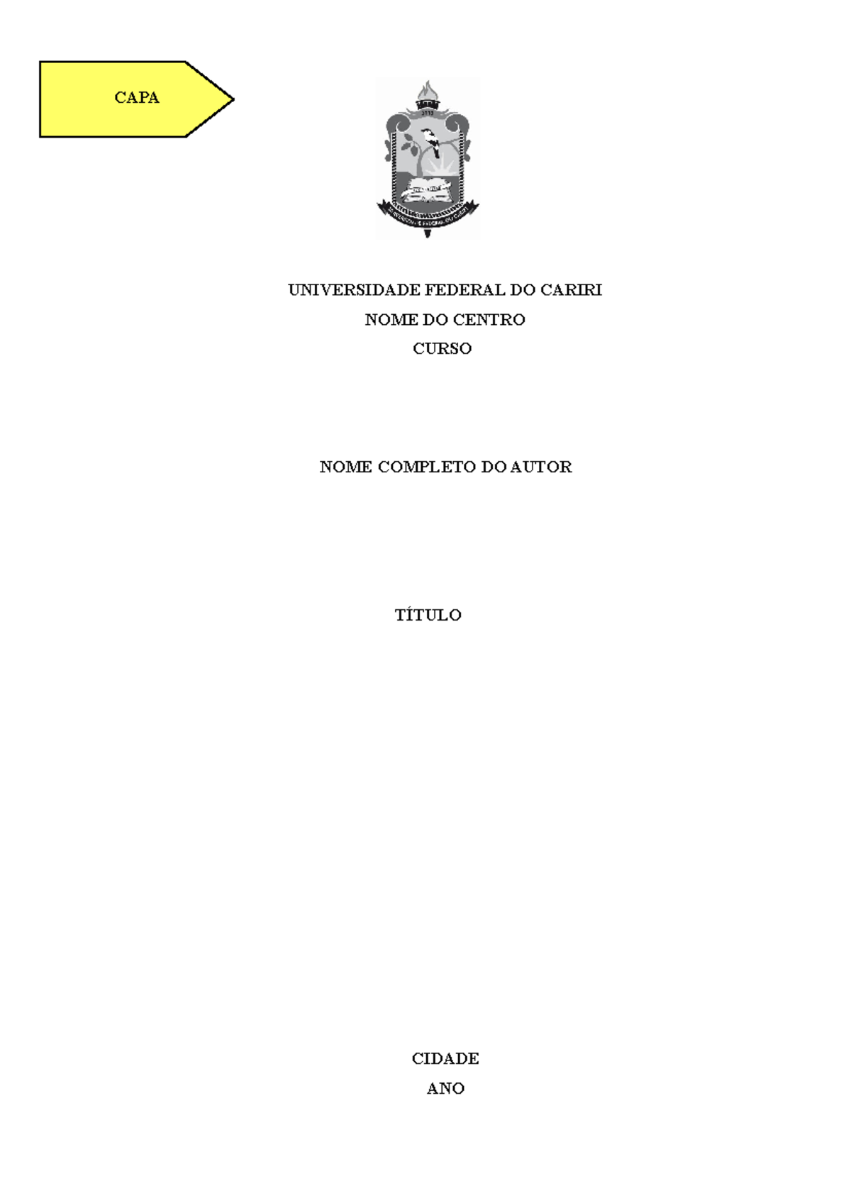 Modelo de capa e folha de rosto TCC - UNIVERSIDADE FEDERAL DO CARIRI ...