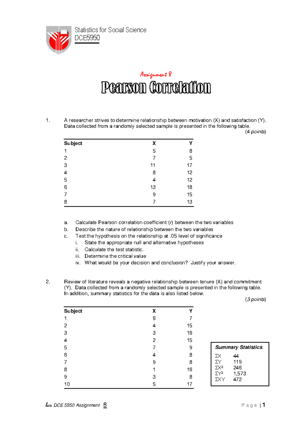 5950 Assignment 8 Pearson Correlation 2017 - bas DCE 5950 Assignment 8 ...