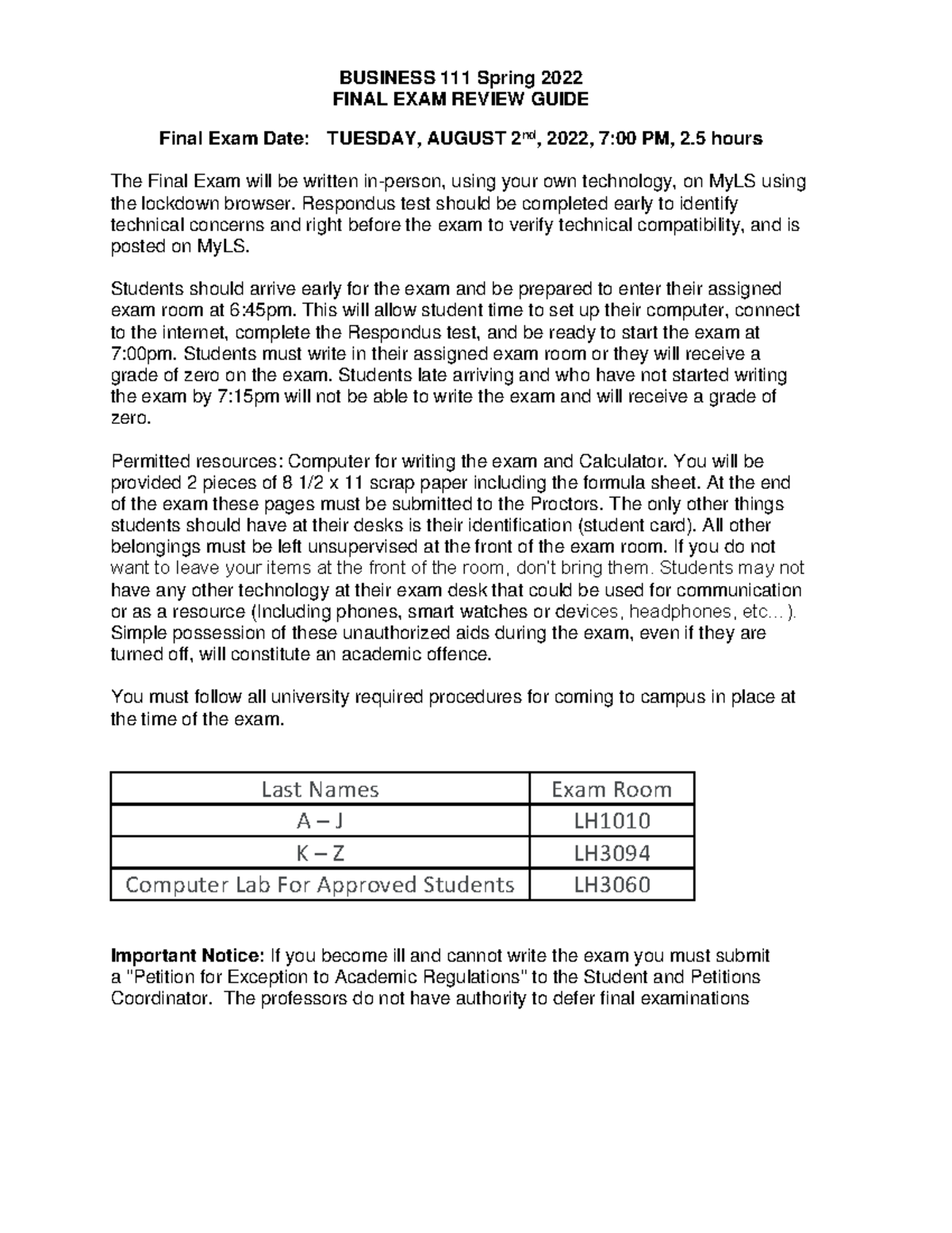 BU111 S22 Final Exam Review Guide - BUSINESS 111 Spring 2022 FINAL EXAM REVIEW GUIDE Final Exam ...