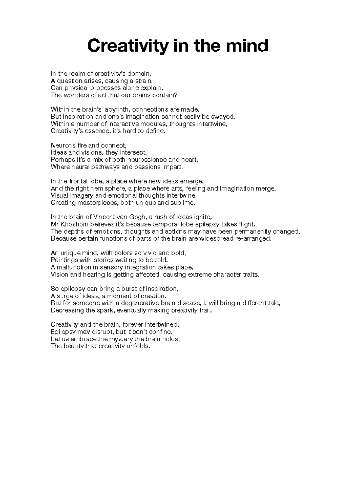 Creativity in the mind - poem - Creativity in the mind In the realm of ...