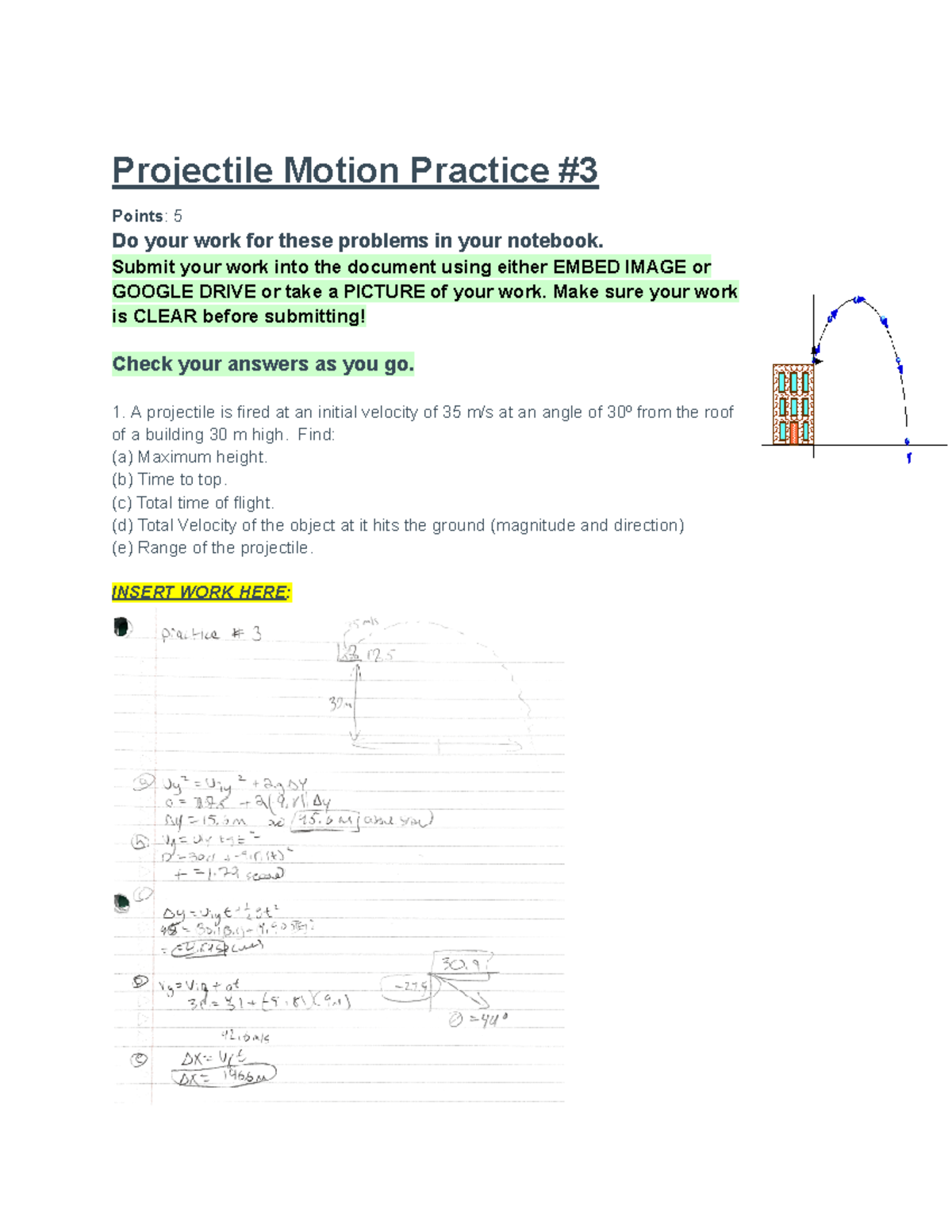 Copy of Physics 541 Projectile Motion Practice #3 - Projectile Motion ...