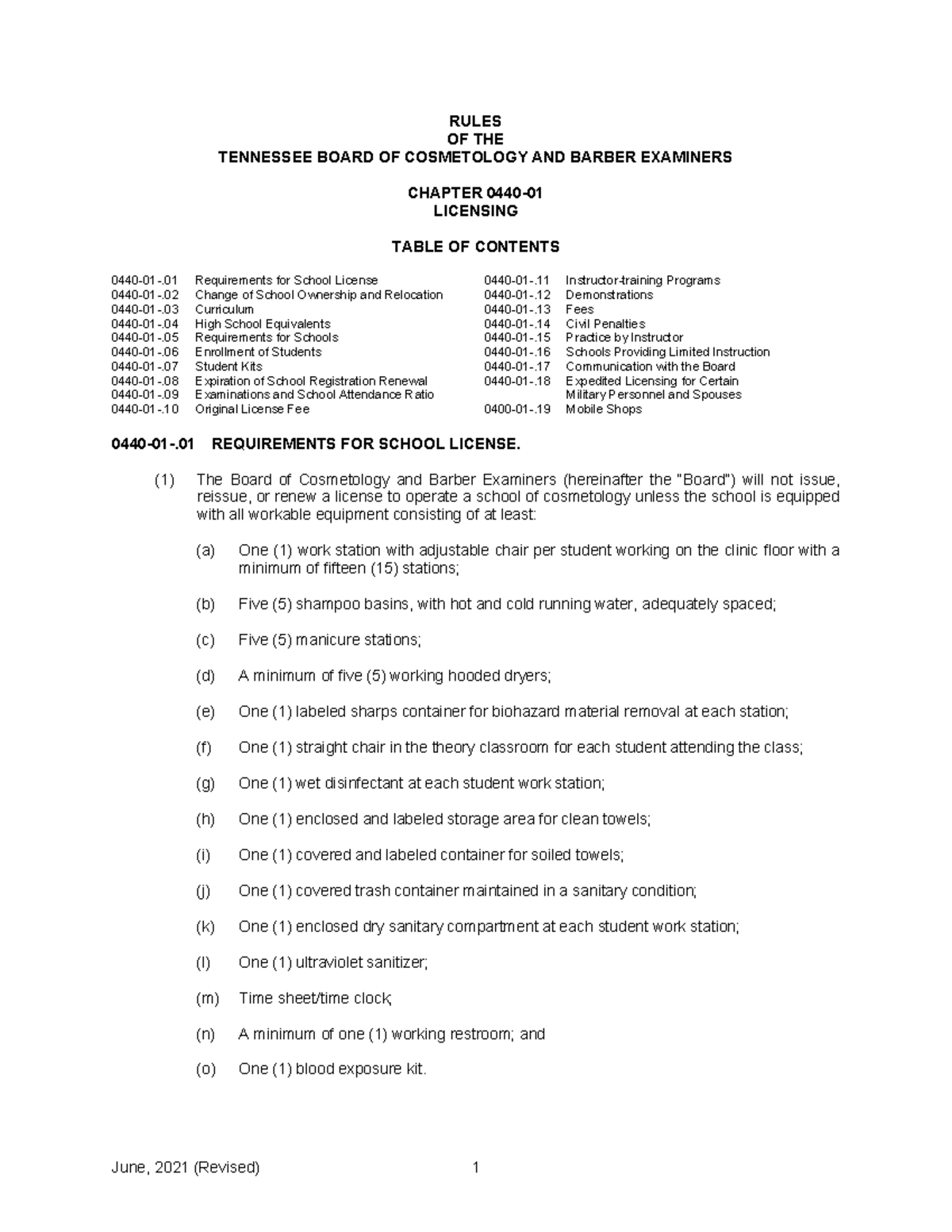 State board 1 - RULES OF THE TENNESSEE BOARD OF COSMETOLOGY AND BARBER ...