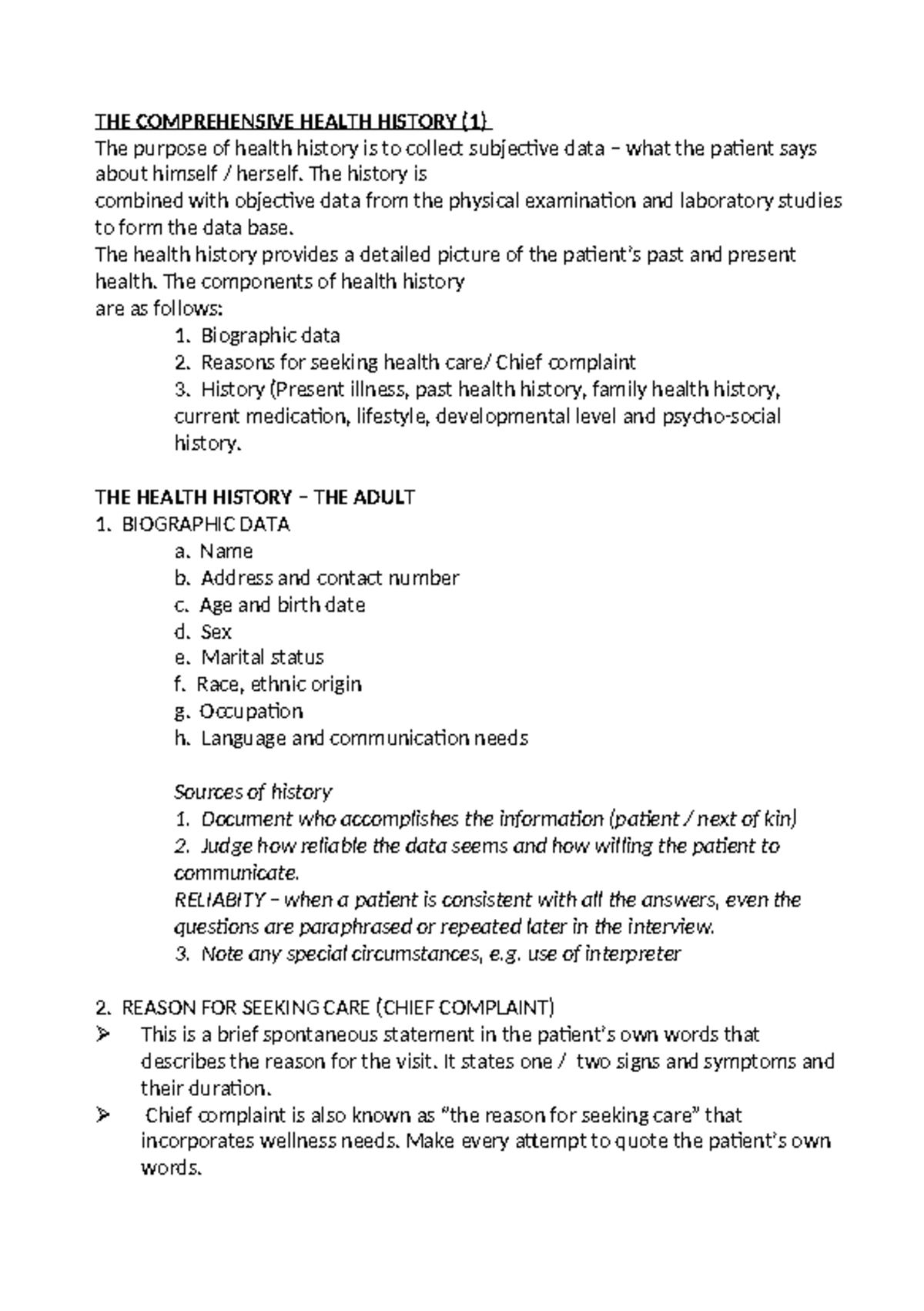 2. Comprehensive Health History - THE COMPREHENSIVE HEALTH HISTORY (1 ...