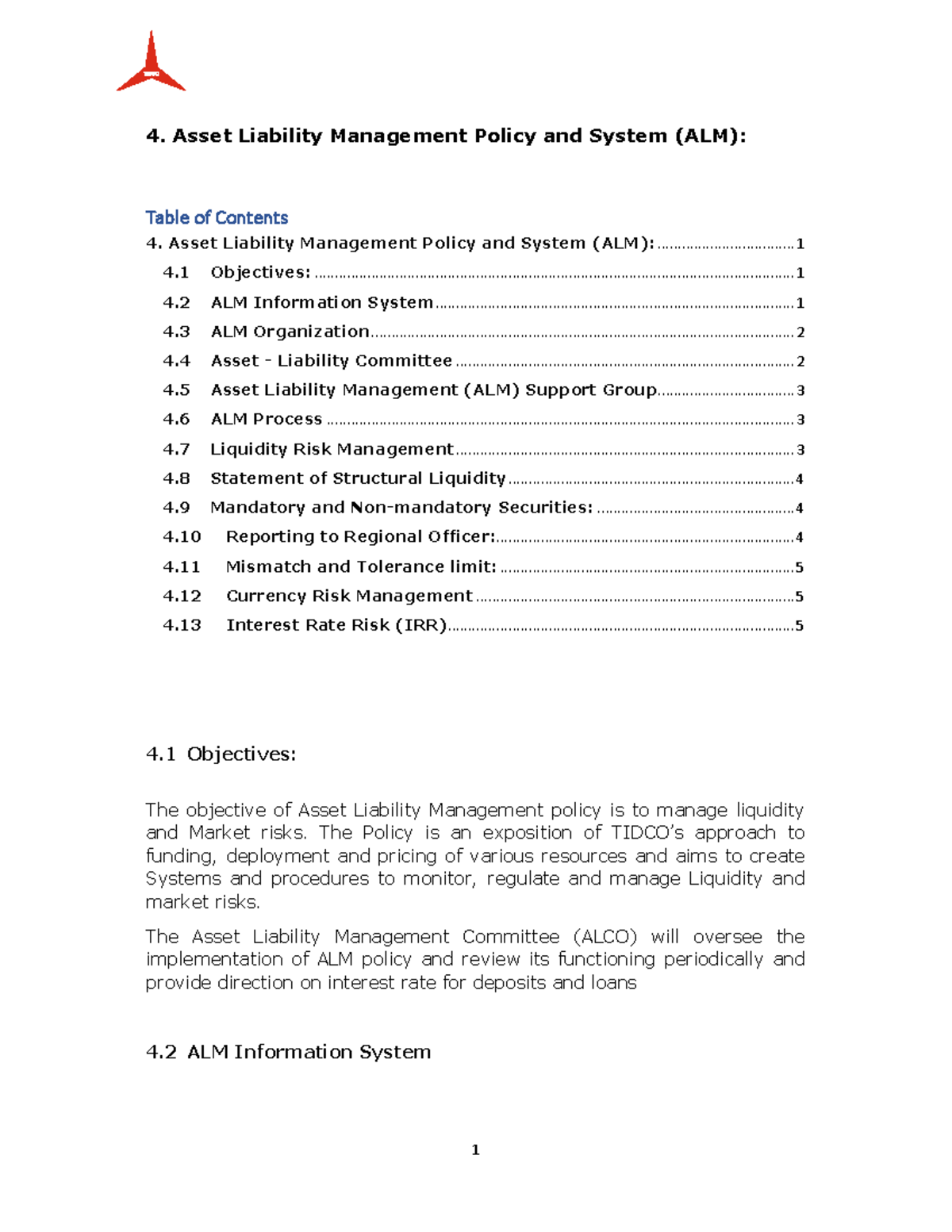 Asset Liability Management (ALM) Policy - 4. Asset Liability Management Policy and System (ALM ...