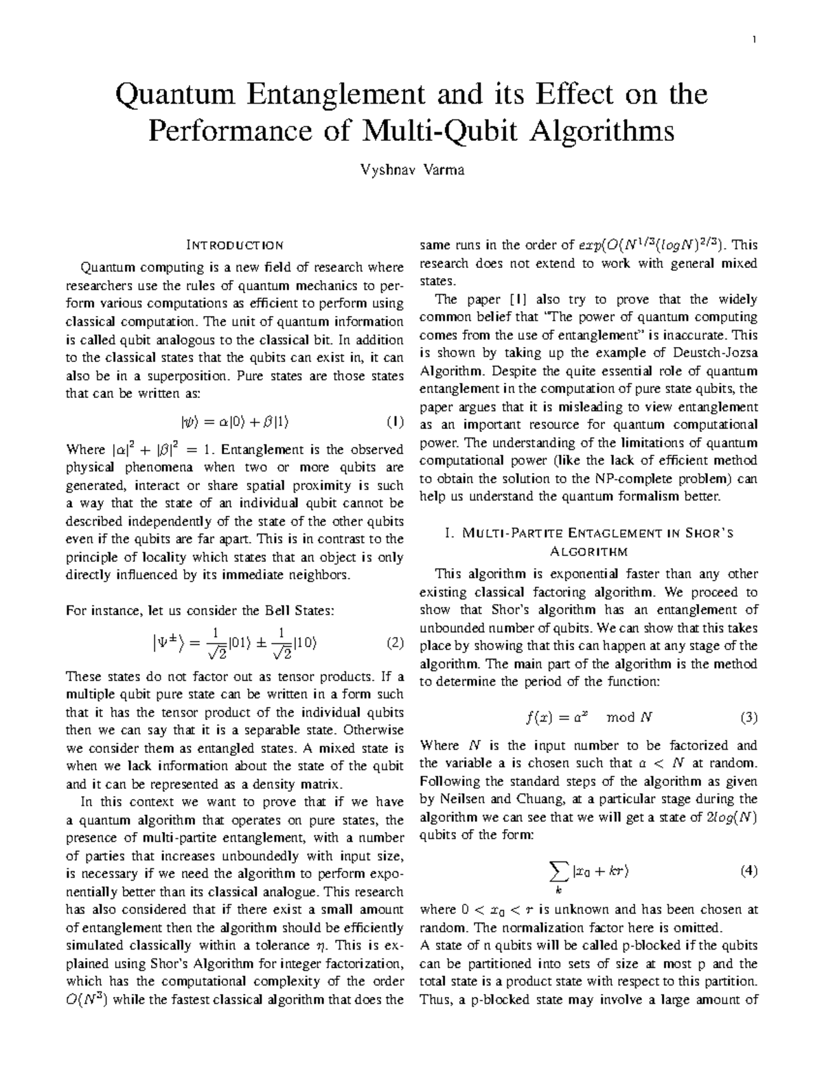 Quantum Mechanics II Term Paper - Quantum Entanglement and its Effect ...