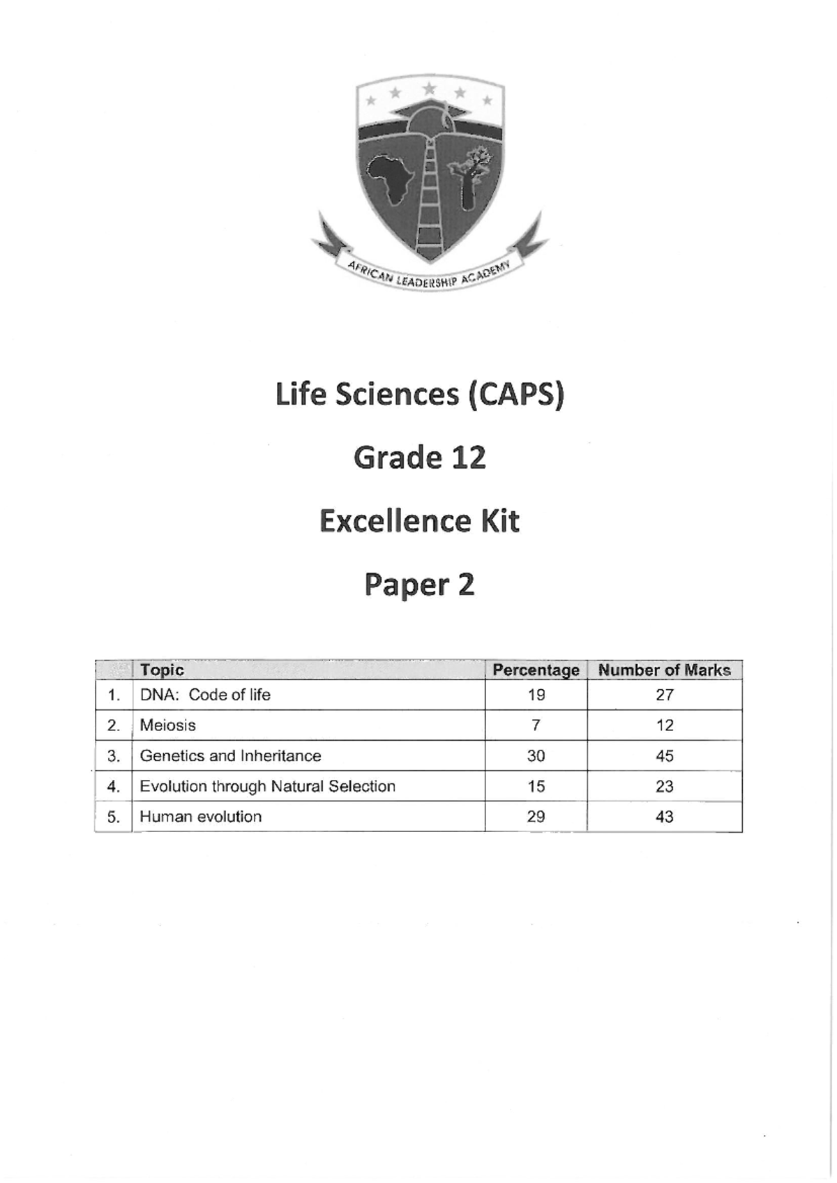 Excellence kit-Gr12 Life Sciences-Paper 2 - tms3723 - Studocu