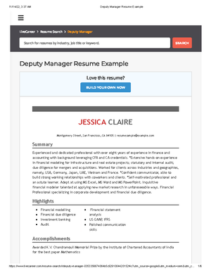 Deputy Branch Manager Resume Example 1 - LiveCareer Resume Search ...