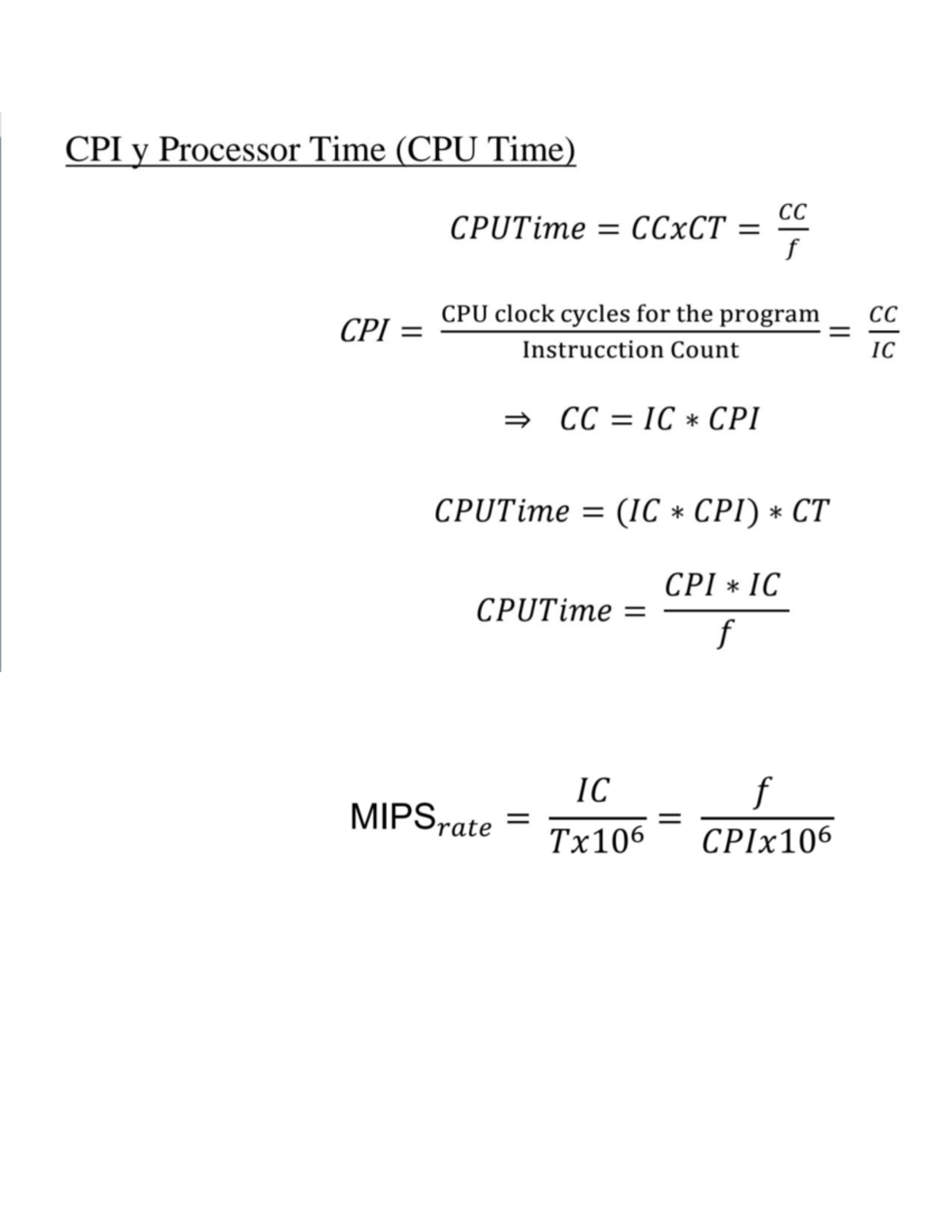 Formulario - Matematicas Discretas - CPI y Processor Time (CPU Time) CC ...