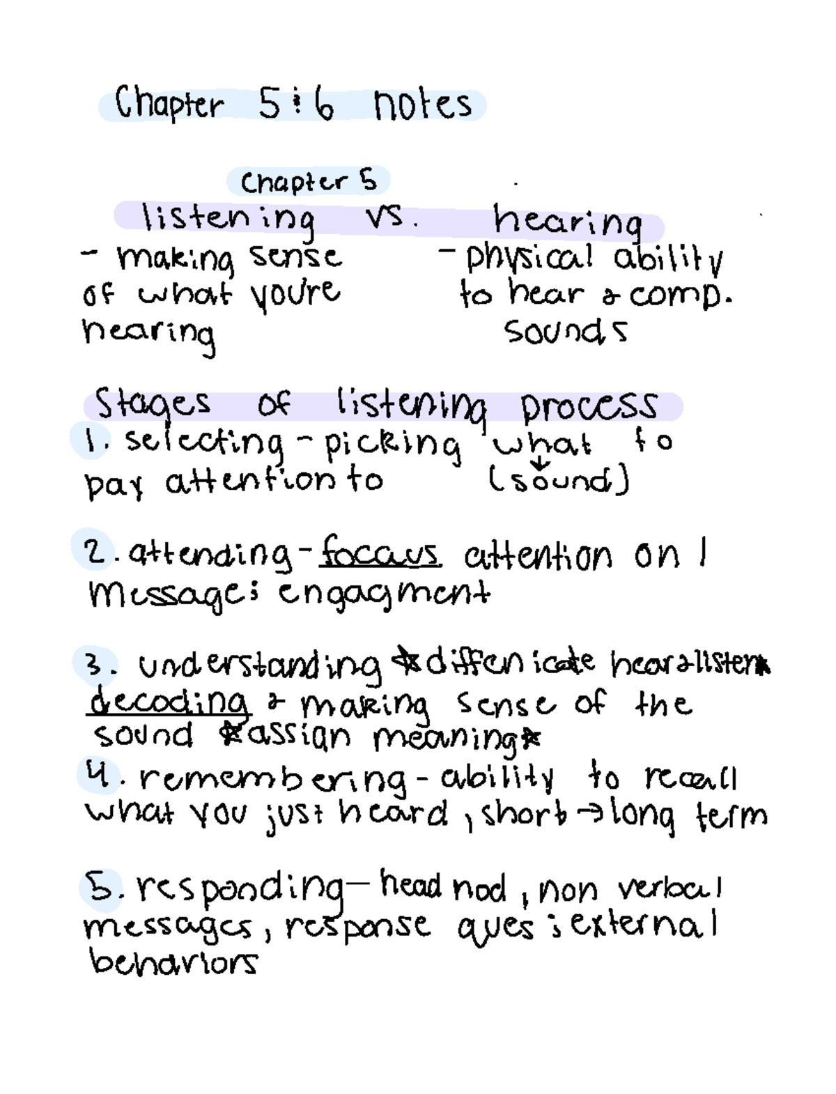 Chapter 5 and 6 Notes - Chapter 5 b notes chapter 5 listening vs ...