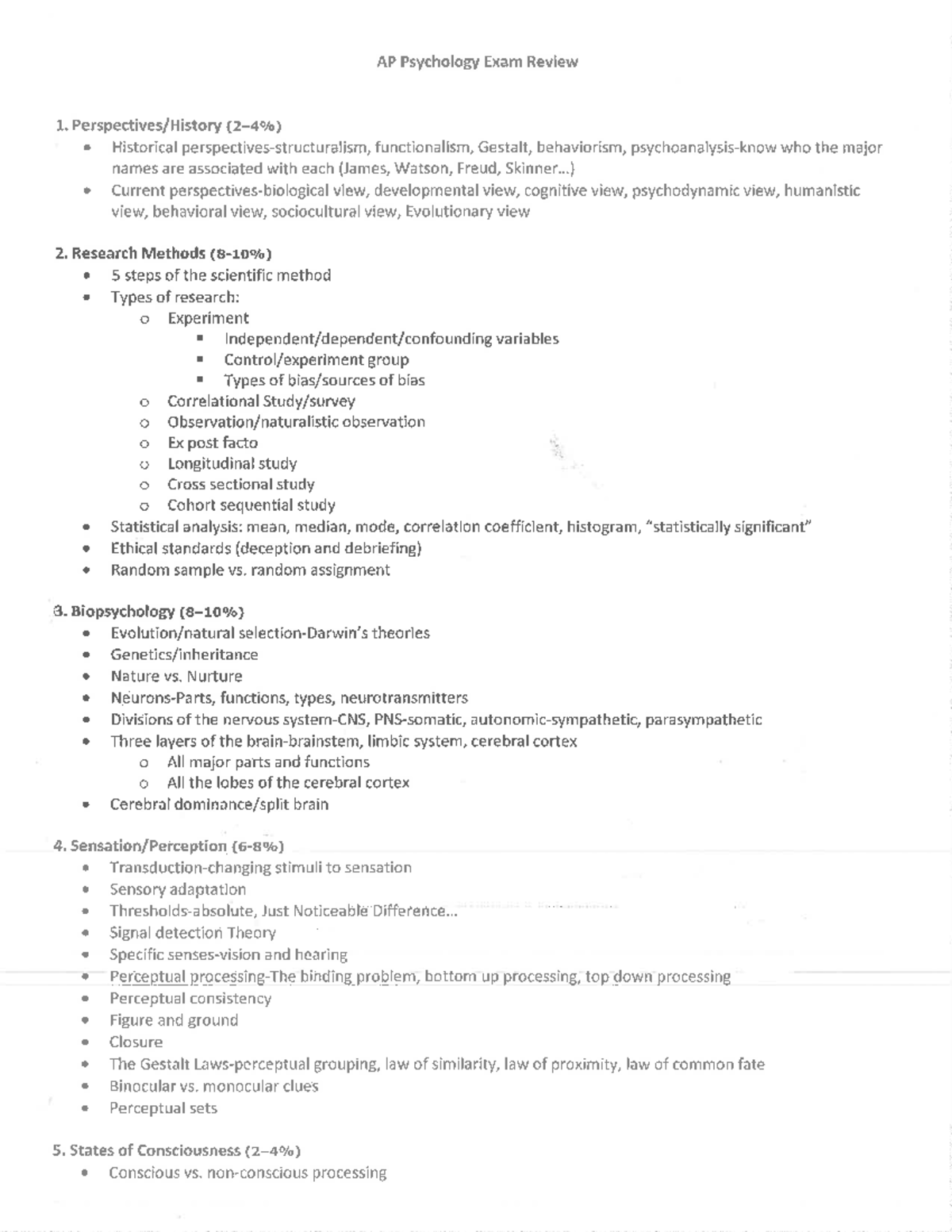 A - its a test exam review - AP Psychology Exam Review 1. Historical ...