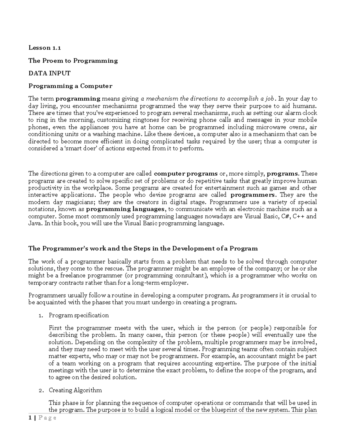 Lesson 1 The Proem to Programming - Lesson 1. The Proem to Programming ...