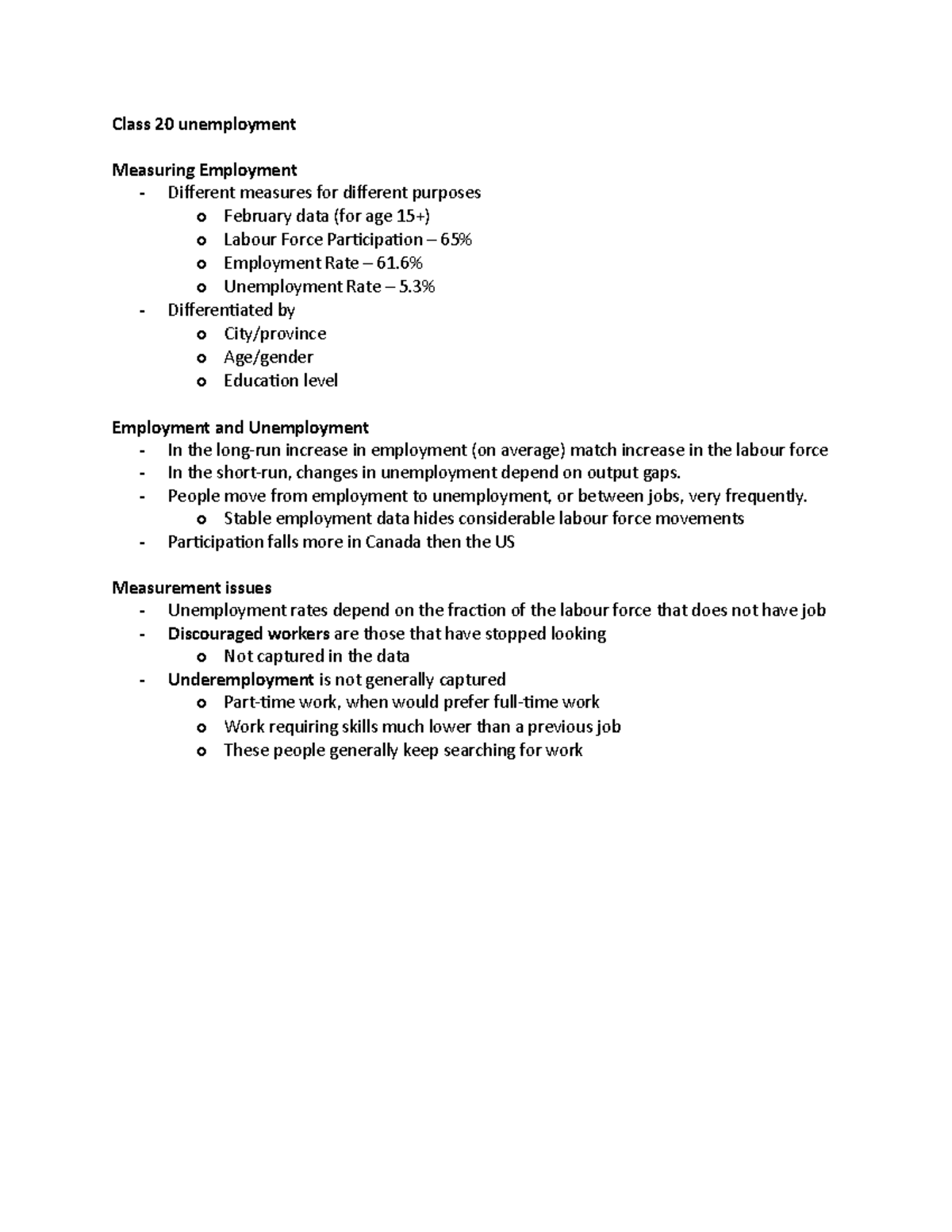 Class 20 unemployment - Class 20 unemployment Measuring Employment ...