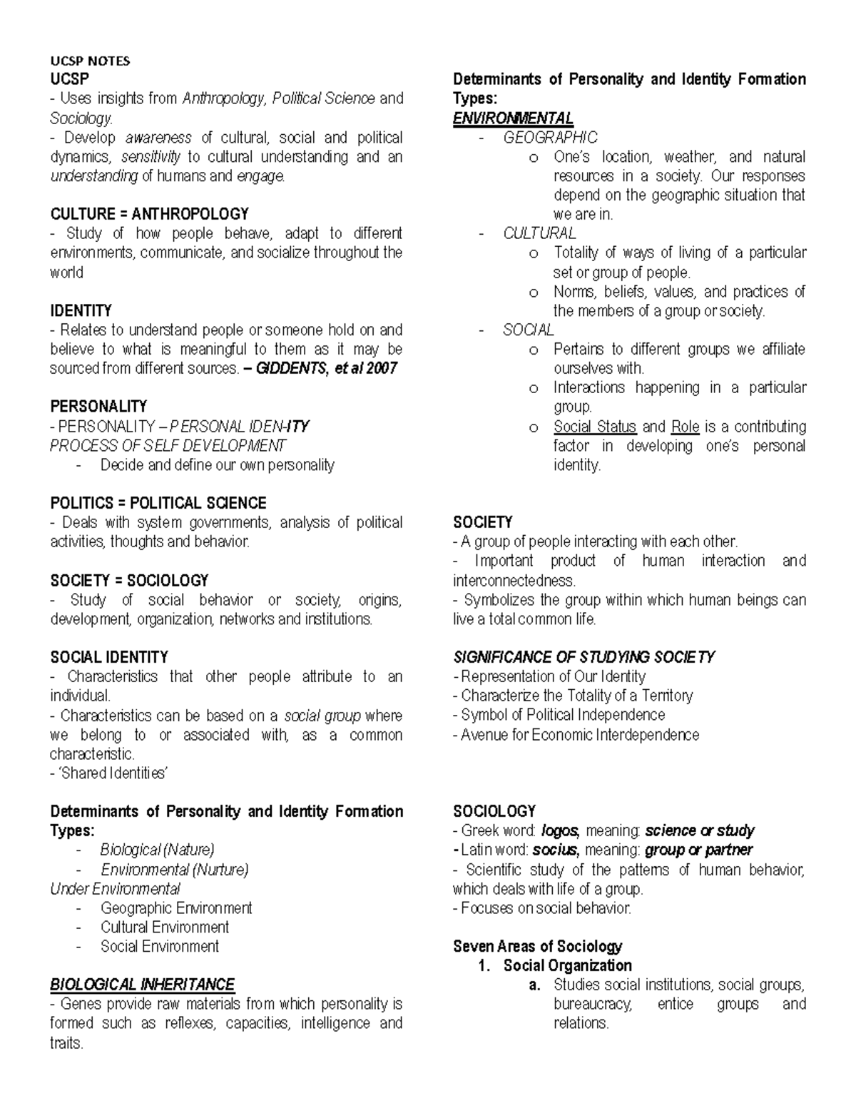 UCSP Notes - UCSP Uses insights from Anthropology, Political Science ...