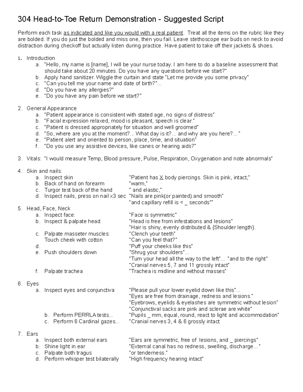 304 Lab Wk7 Head-To-Toe Return Demo Suggested Script v1 - 304 Head-to ...