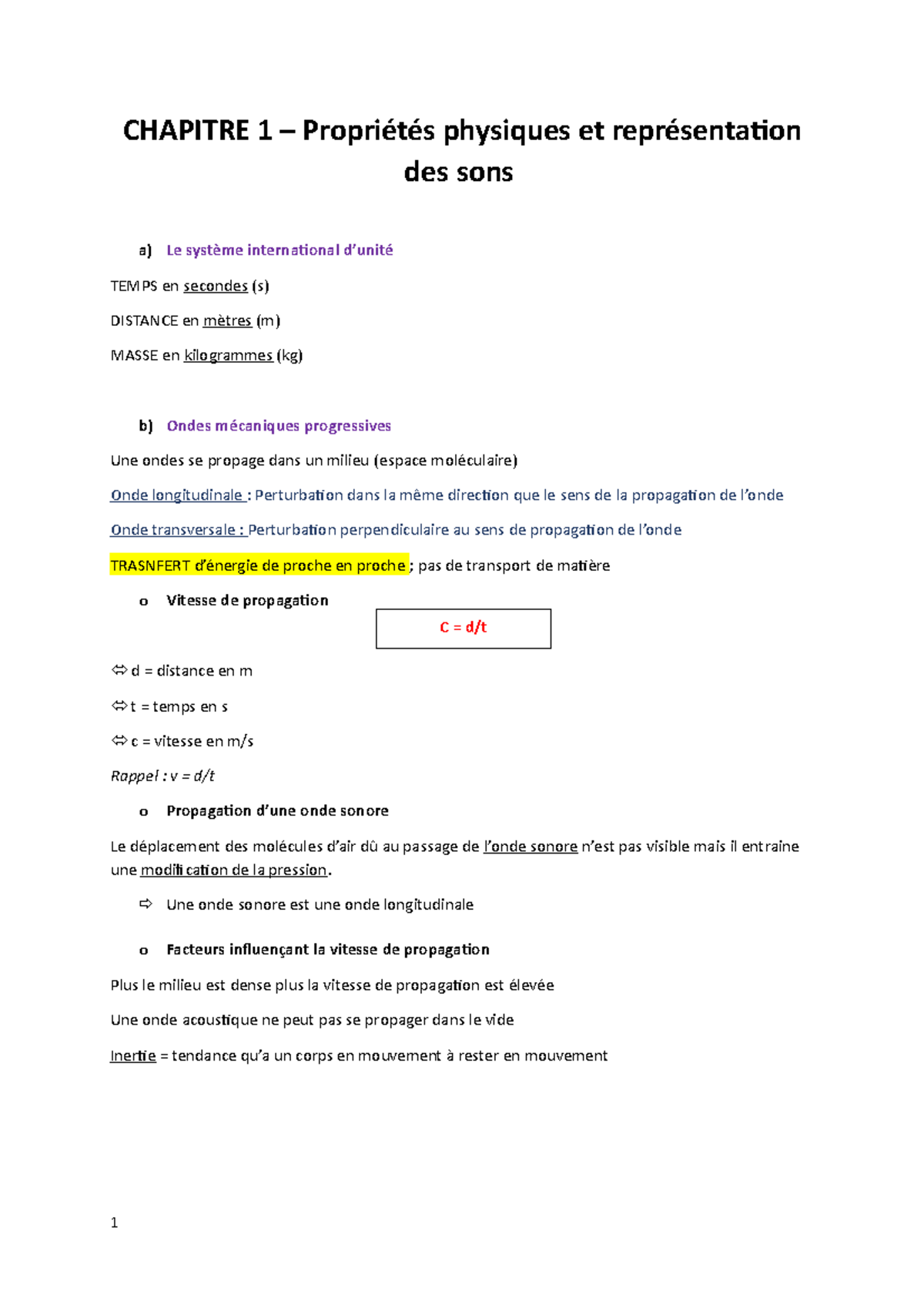 PHYS Chapitre 1 - Propriétés physiques et représentation des sons ...
