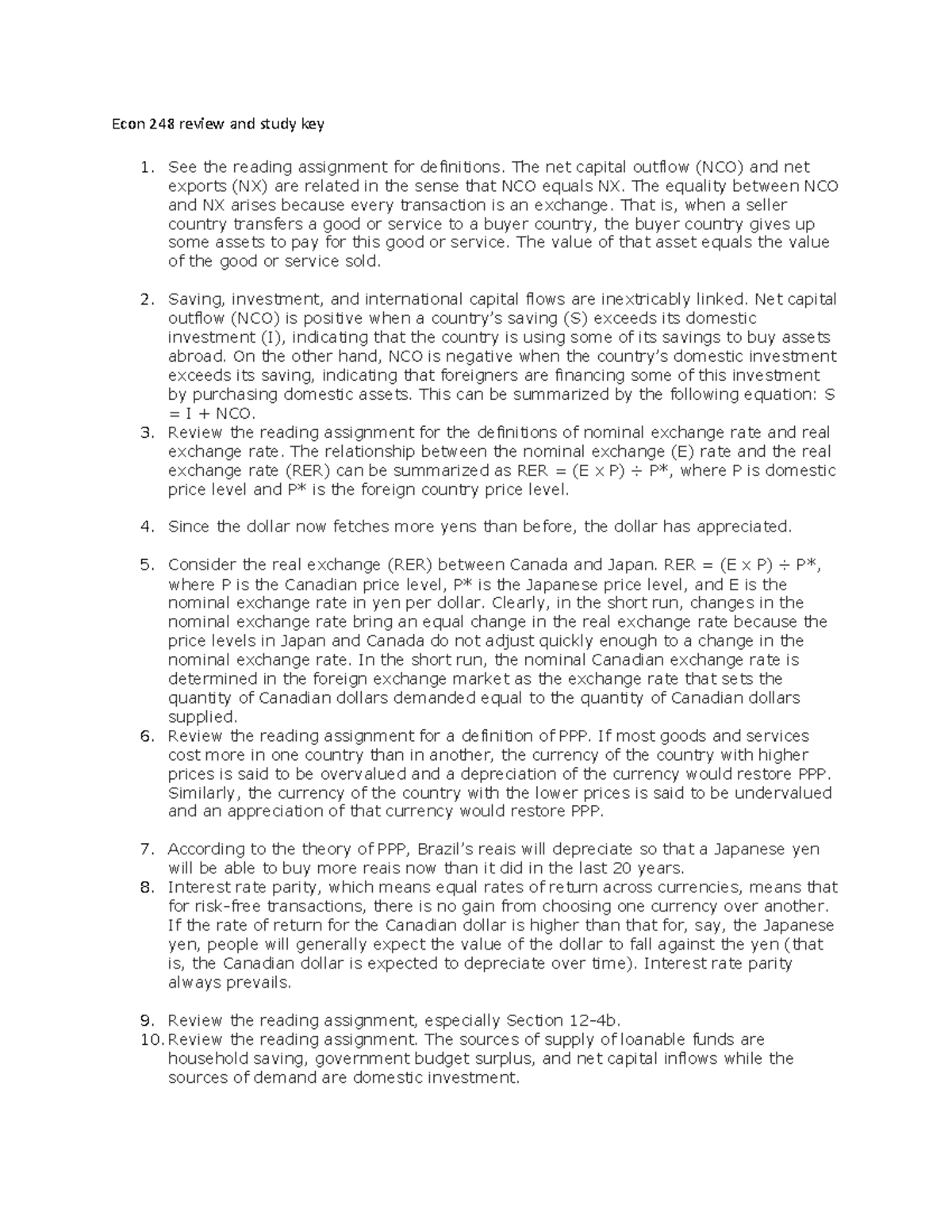 Econ 248 Unit 5 review and study key - Econ 248 review and study key ...