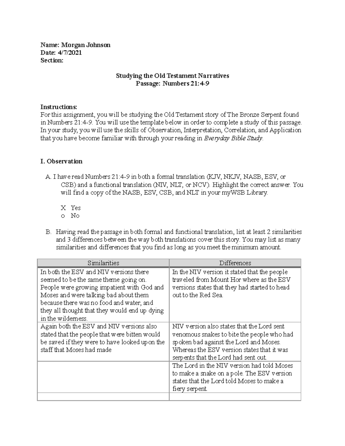 BIBL 104 Old Testament Narrative Bible Study Assignment 2 - Name ...