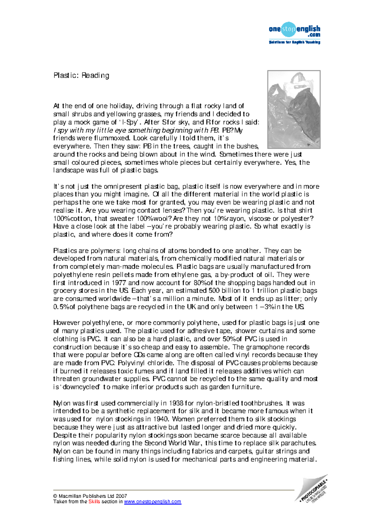 Plastic-reading-upp-intermediate rs ed - Plast ic: Reading At t he end ...