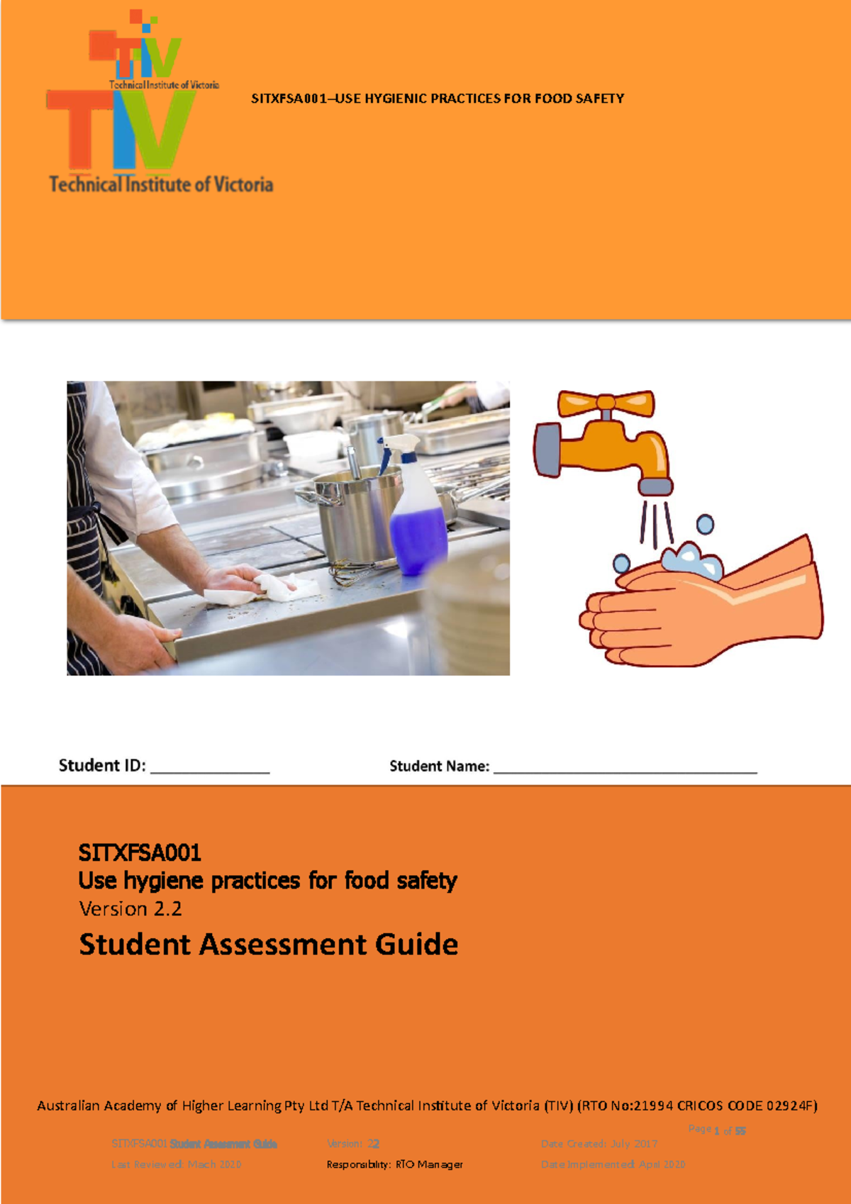 2 Sitxfsa 001 USE Hygienic Practices FOR FOOD Safety Student guide ...
