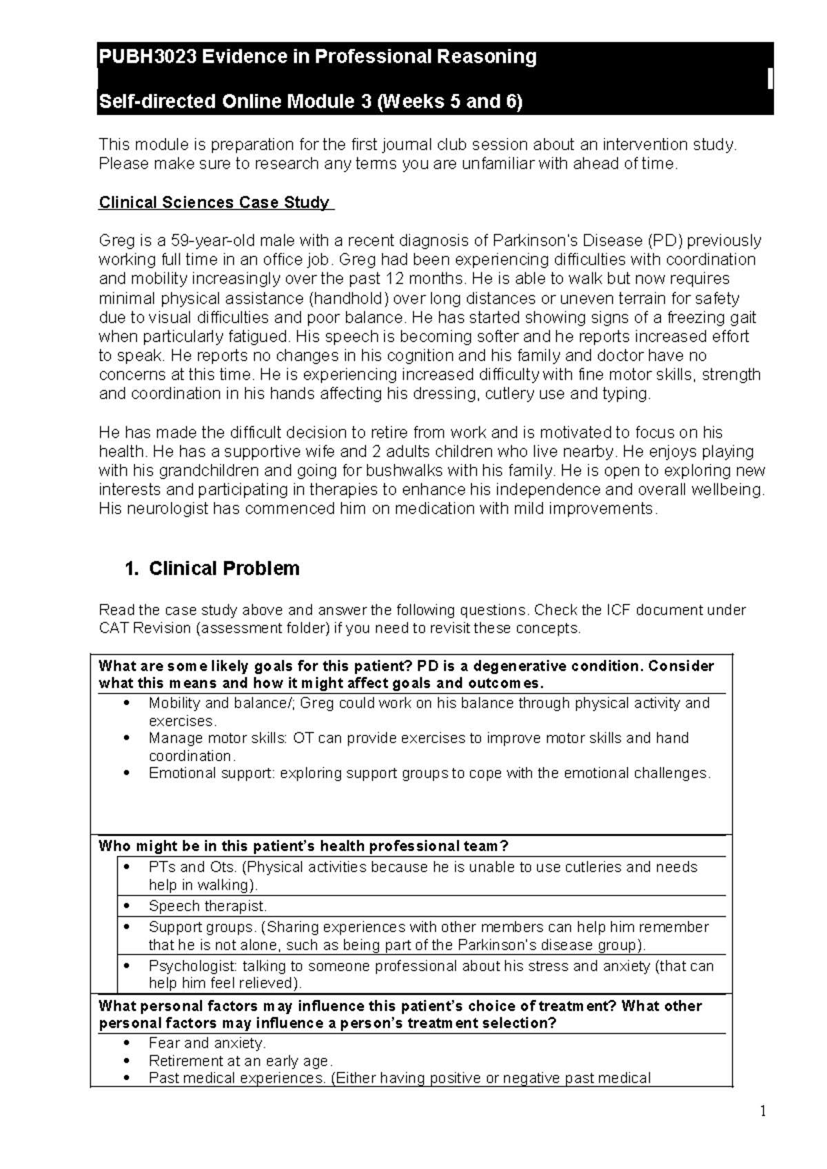 Week 3 tutorial - PUBH3023 Evidence in Professional Reasoning Self-directed Online Module 3 ...