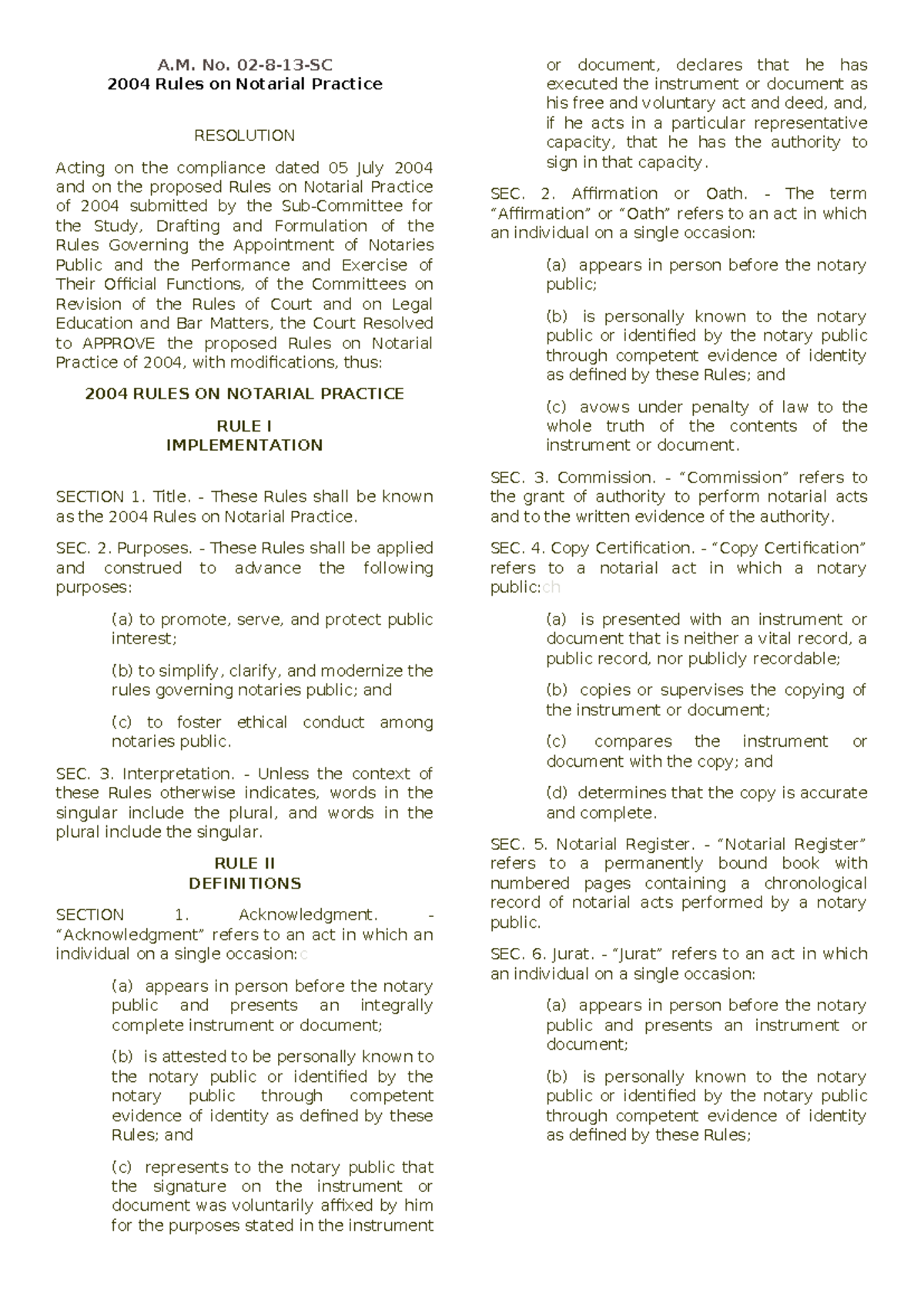 2004 notarial rules docx - A. No. 02-8-13-SC 2004 Rules on Notarial ...