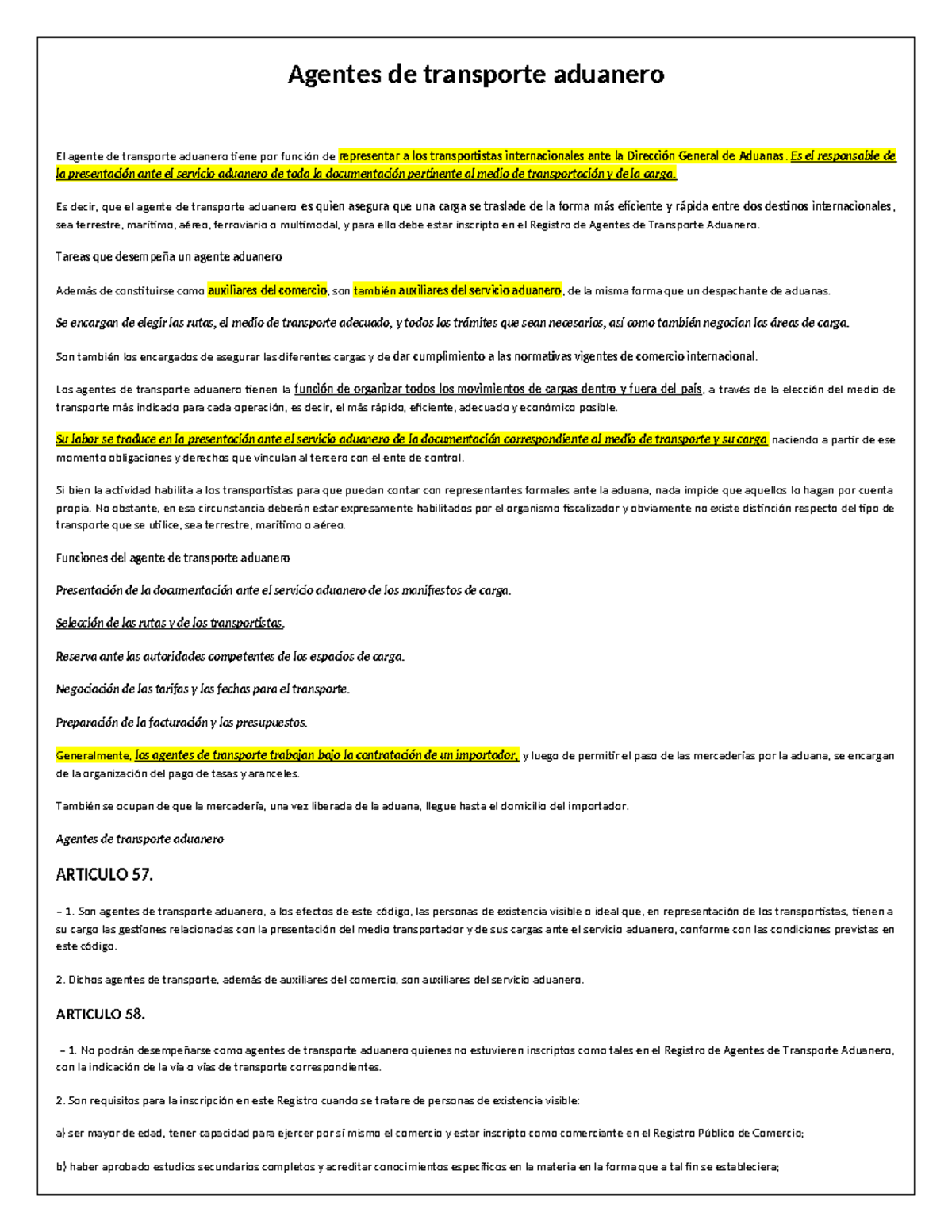Agentes de transporte aduanero funciones y articulos 57-58-60 - Agentes ...