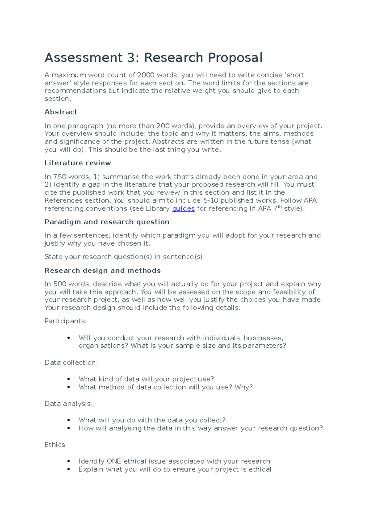 Assessment 3 - Research Project - Assessment 3: Research Proposal A ...