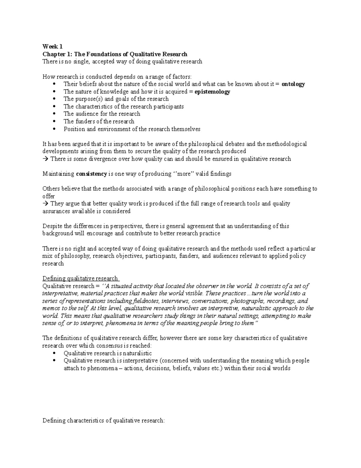 QRM summary book - Qualitative Research Methods - Week 1 Chapter 1: The ...