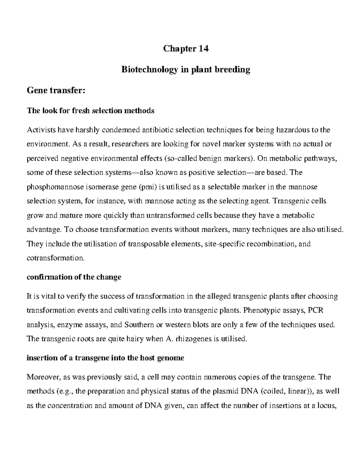 Principles of plant genetics and breeding 99 - Chapter 14 Biotechnology ...