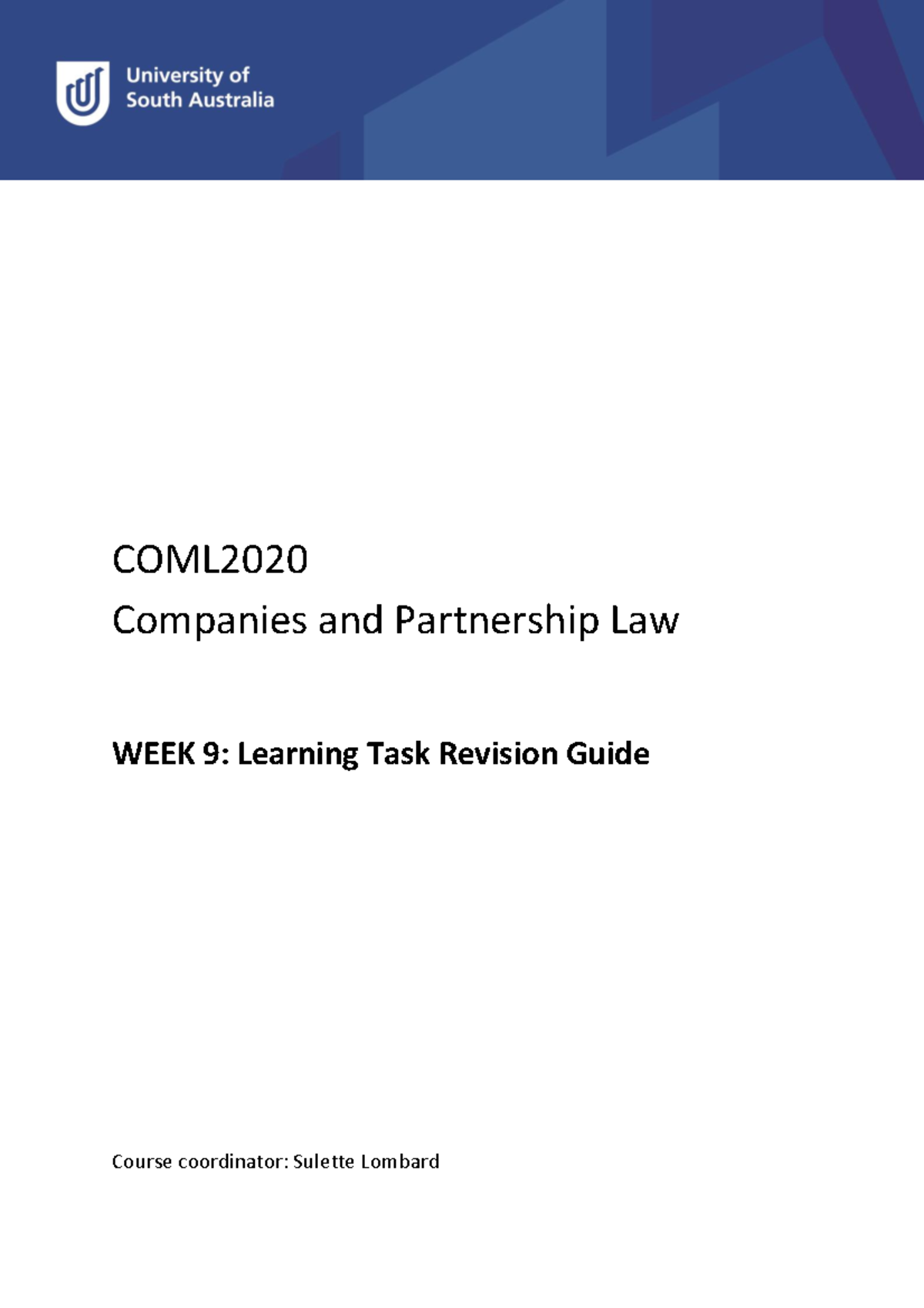 Week 9 - Learning Task Revision Guide - COML Companies and Partnership ...