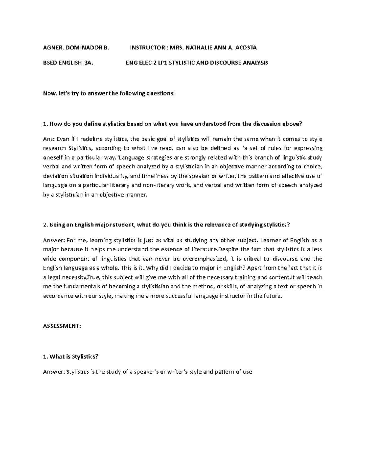 Agner Dominador B BSED English 3A LP1 Outputs ENGL ELEC2 - AGNER ...