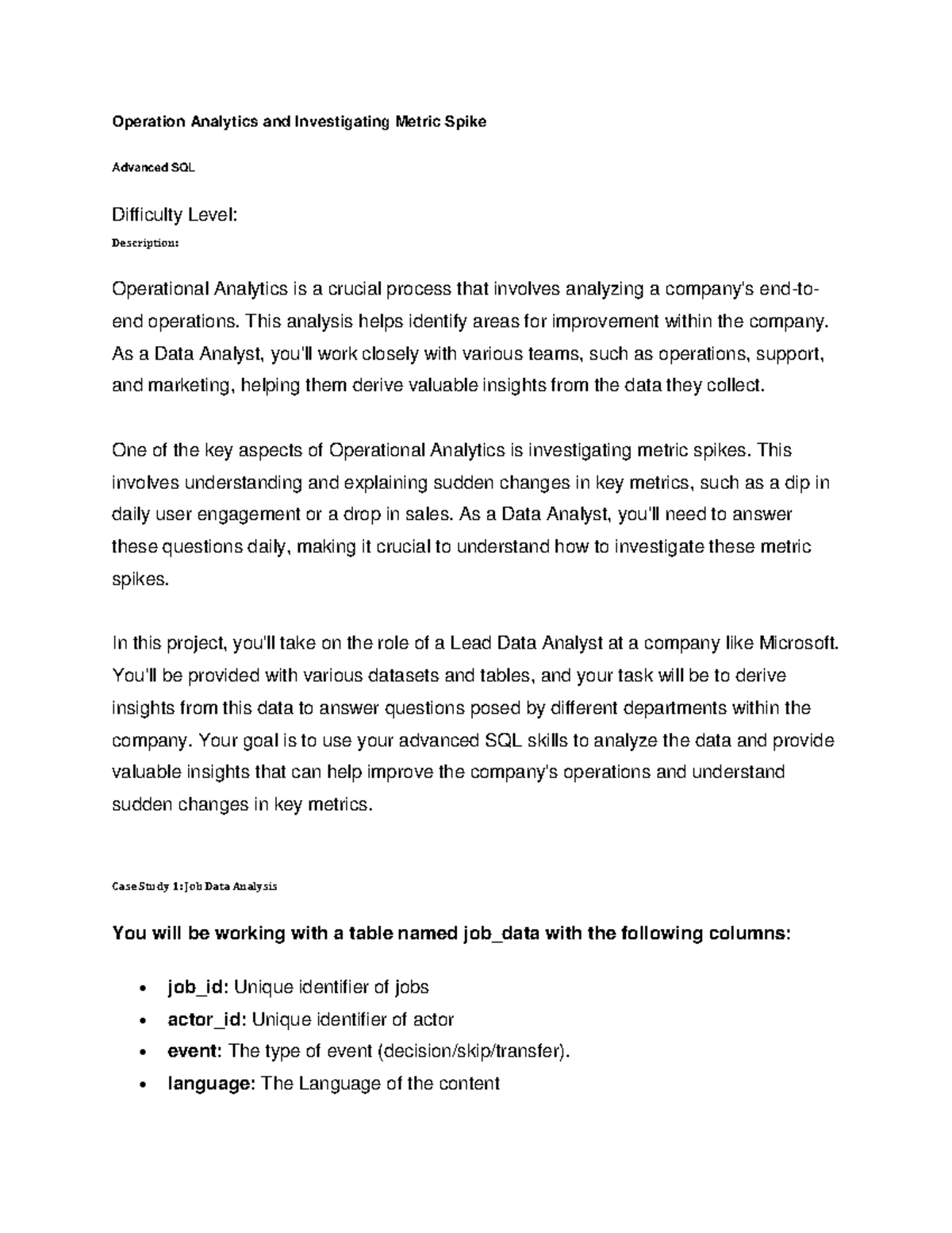 Operation Analytics and Investigating Metric Spike - This analysis ...