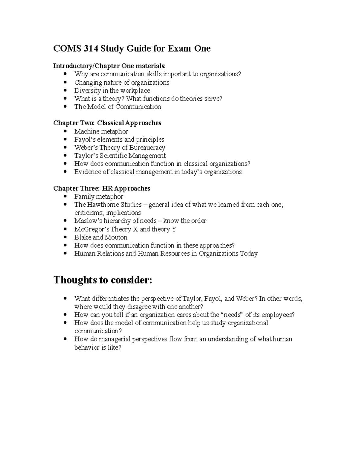 Exam one Study Guide - COMS 314 Study Guide for Exam One Introductory/Chapter One materials: Why ...
