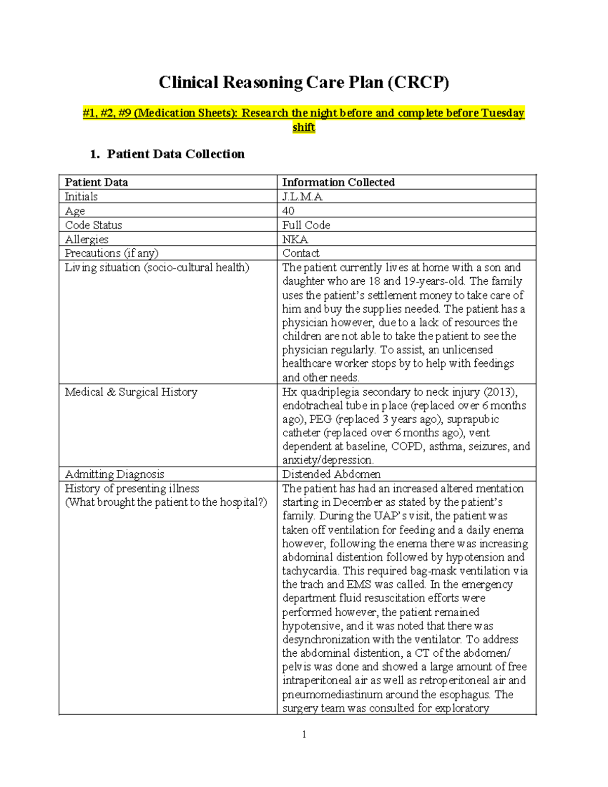 Care Plan ICU - clinical care plan - Clinical Reasoning Care Plan (CRCP ...