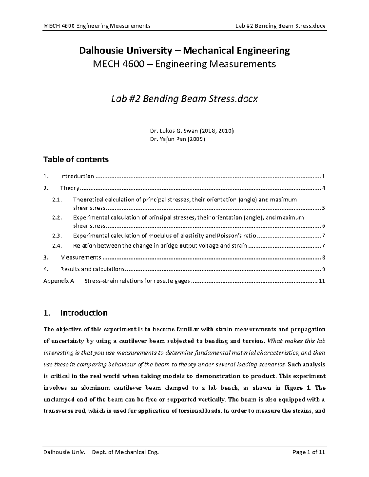Lab #2 Bending Beam Stress - Dalhousie University – Mechanical ...